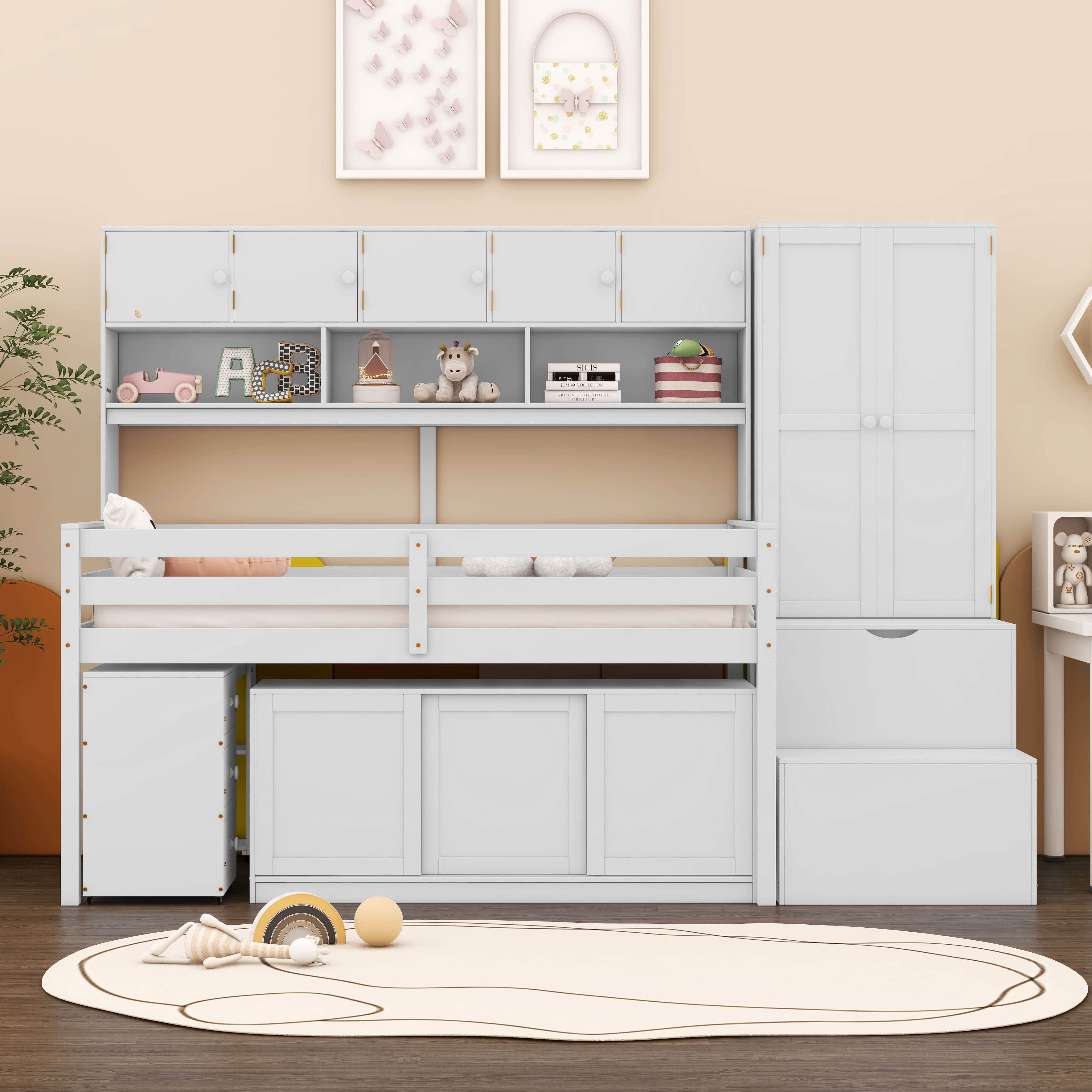 Harriet Bee Jerame Twin Size Wooden Loft Bed with nder-bed Desk ...