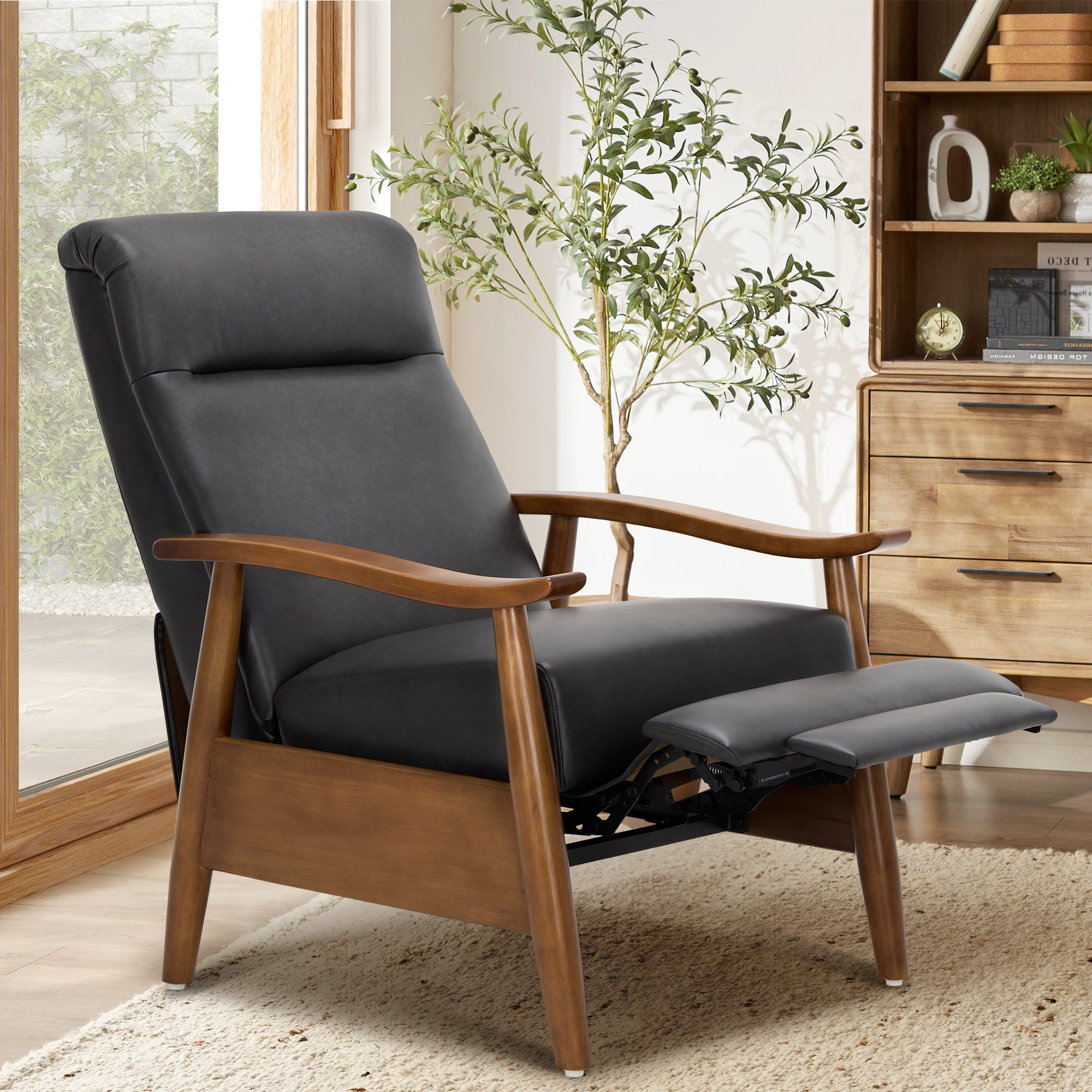 Ebern Designs Penning Walnut Breathable Leather Push-Back Recliner ...