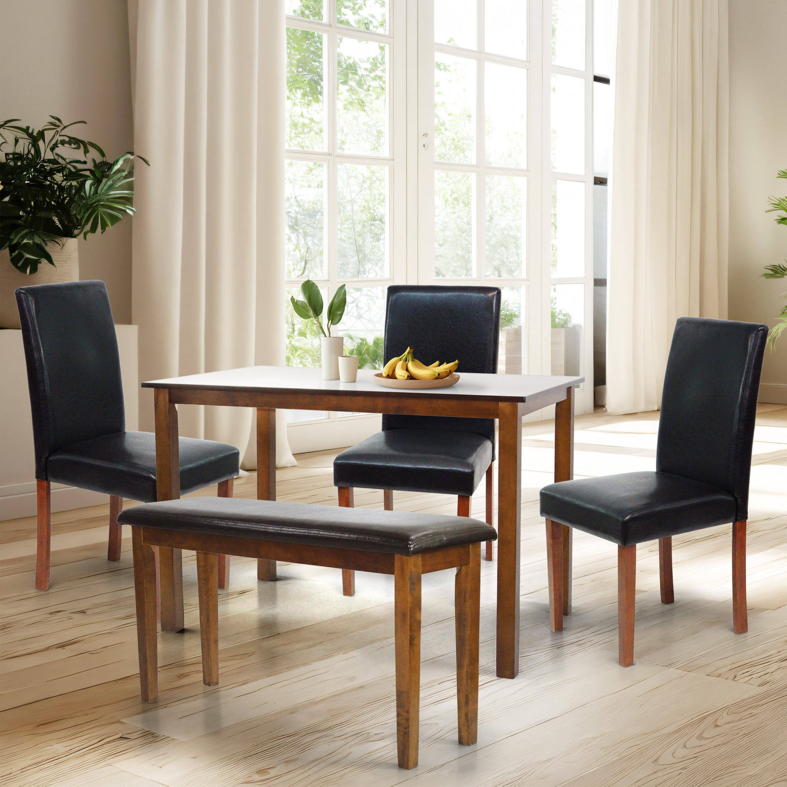 Winston Porter 5 Pc Dining Kitchen Set of Rectangular Table, 3 Warm ...