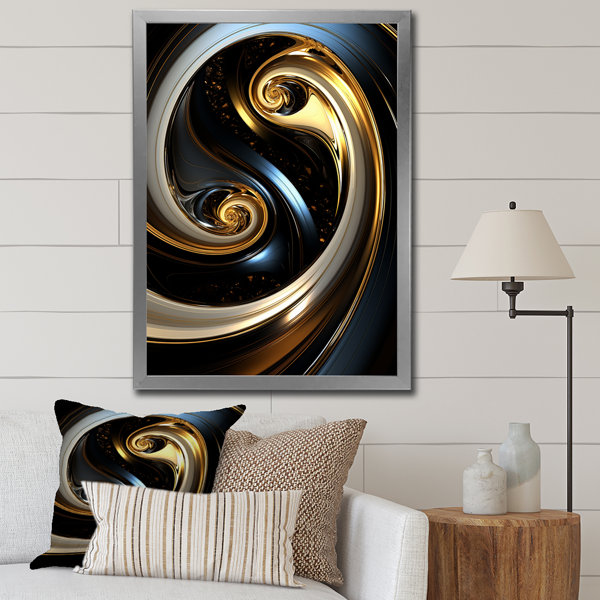 Mercer41 " Abstract Liquid Gold Black Double Spiral Swirl " | Wayfair