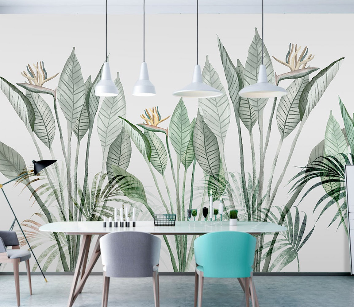 GK Wall Design Leaf Tropical 6.25' L x 112" W Paintable Wall Mural ...