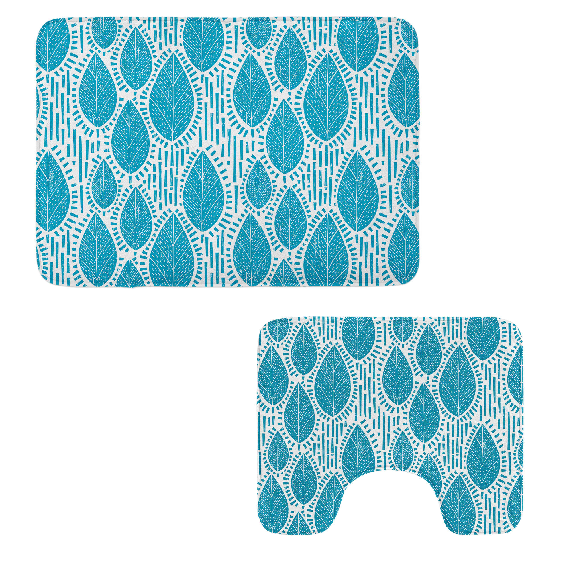 East Urban Home Blue and White Bathroom Rug Set 2 Pieces Rectangle ...