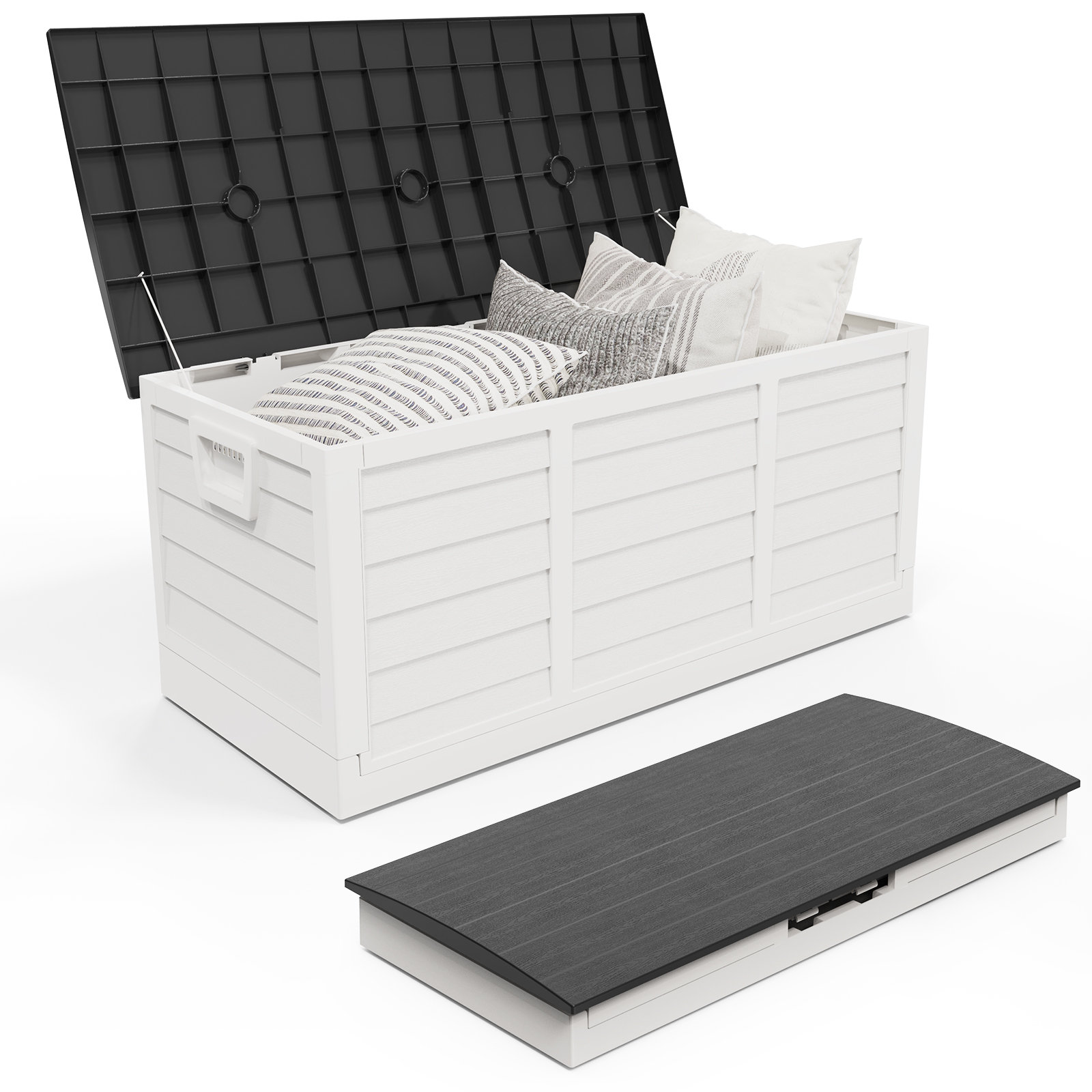 Outopee 75 Gallons Plastic Foldable Deck Box Outdoor Indoor Storage Lid ...