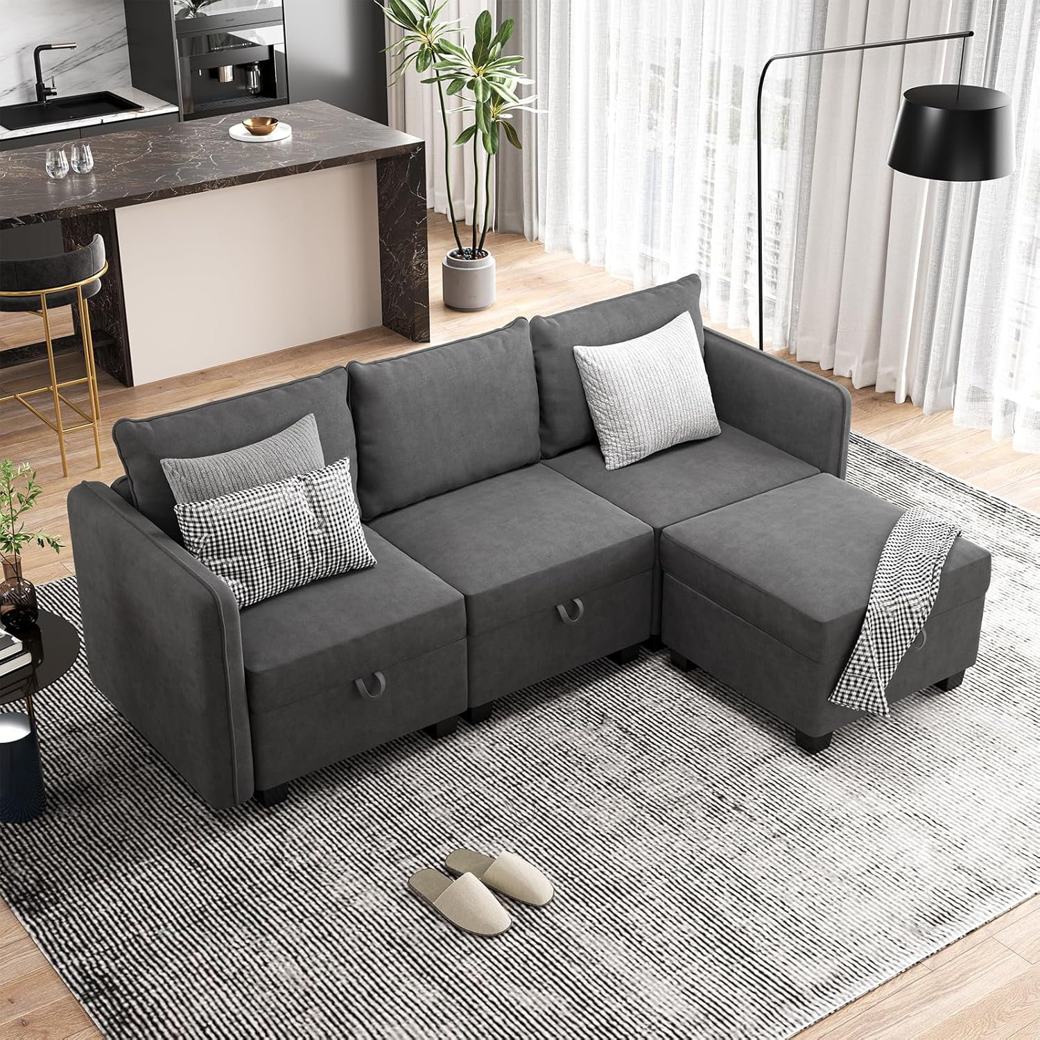 Ebern Designs Modular Sectional Sleeper Sofa Bed Convertible Sectional ...