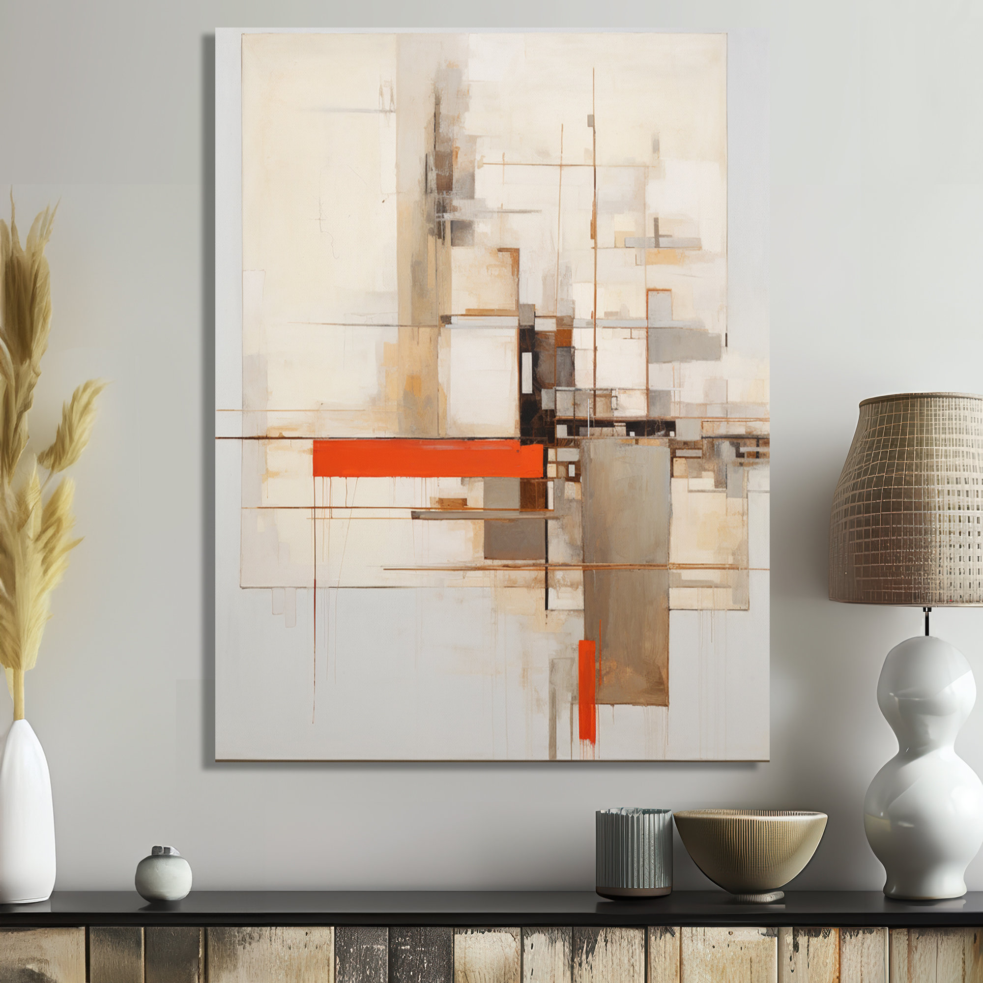 Wrought Studio™ Roaming Minimal Deconstructed Beige Red - Geometric ...