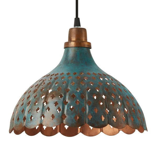 Langley Street 12"W 1-Light Mcmeans Faux Blue Patina Metal Pendant ...