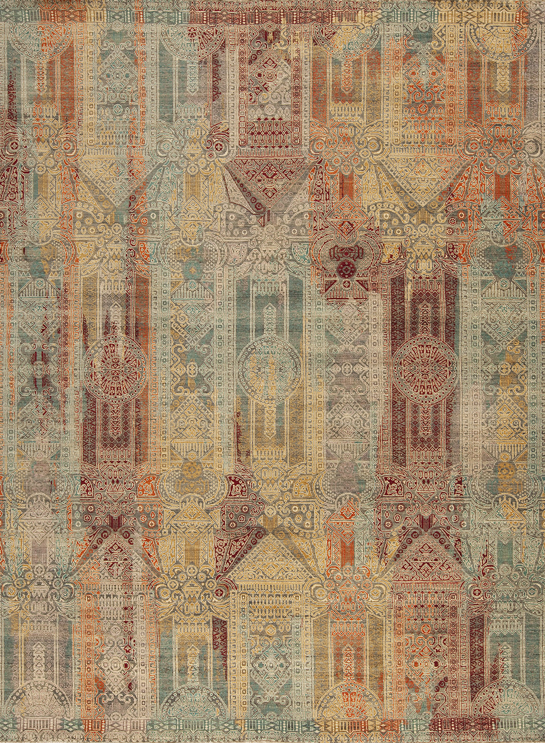 Samad Rugs Mayfair Patchwork Hand Knotted Wool Brown/Green/Orange Area ...