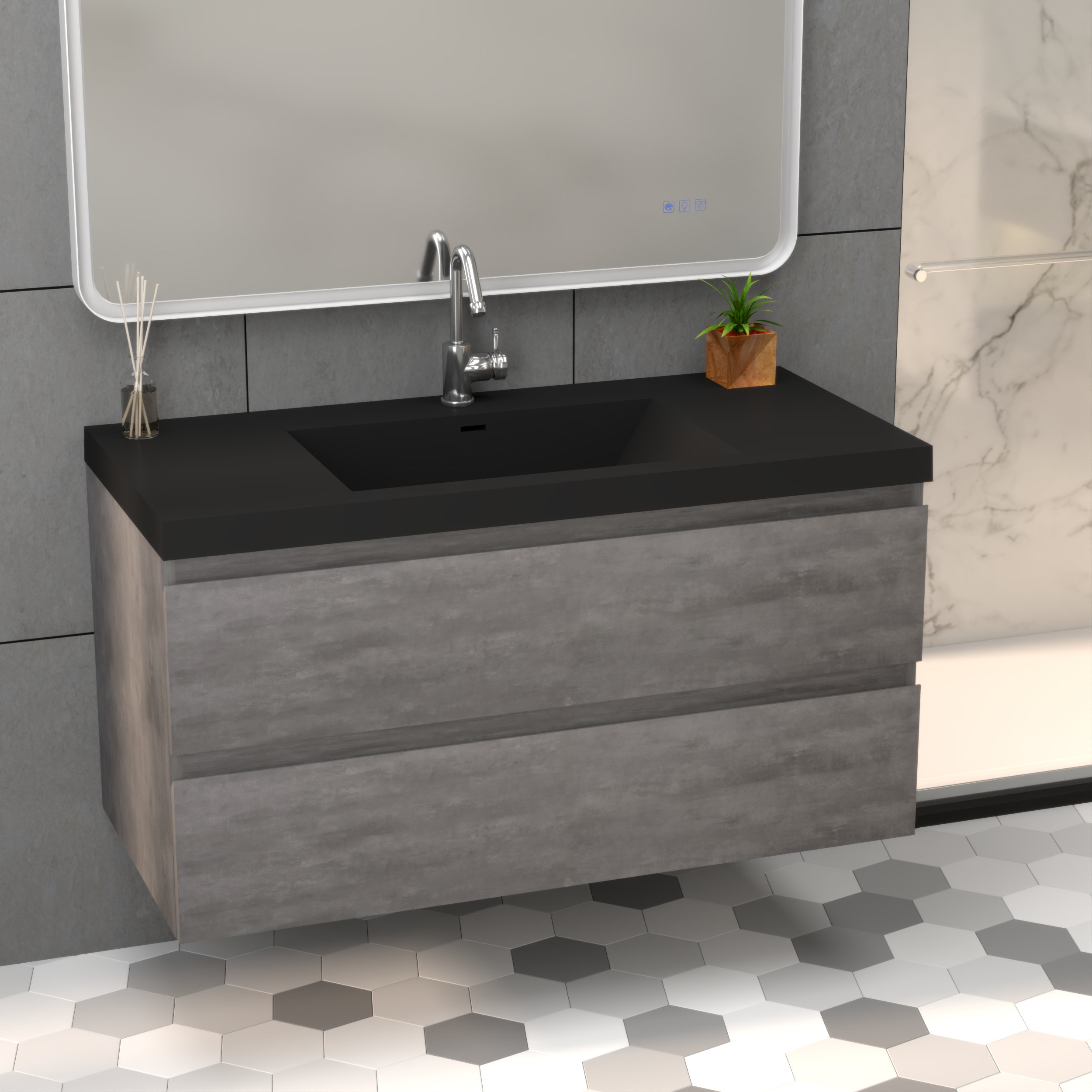 Ebern Designs 42" wall mounted bathroom vanity with resin engineered ...