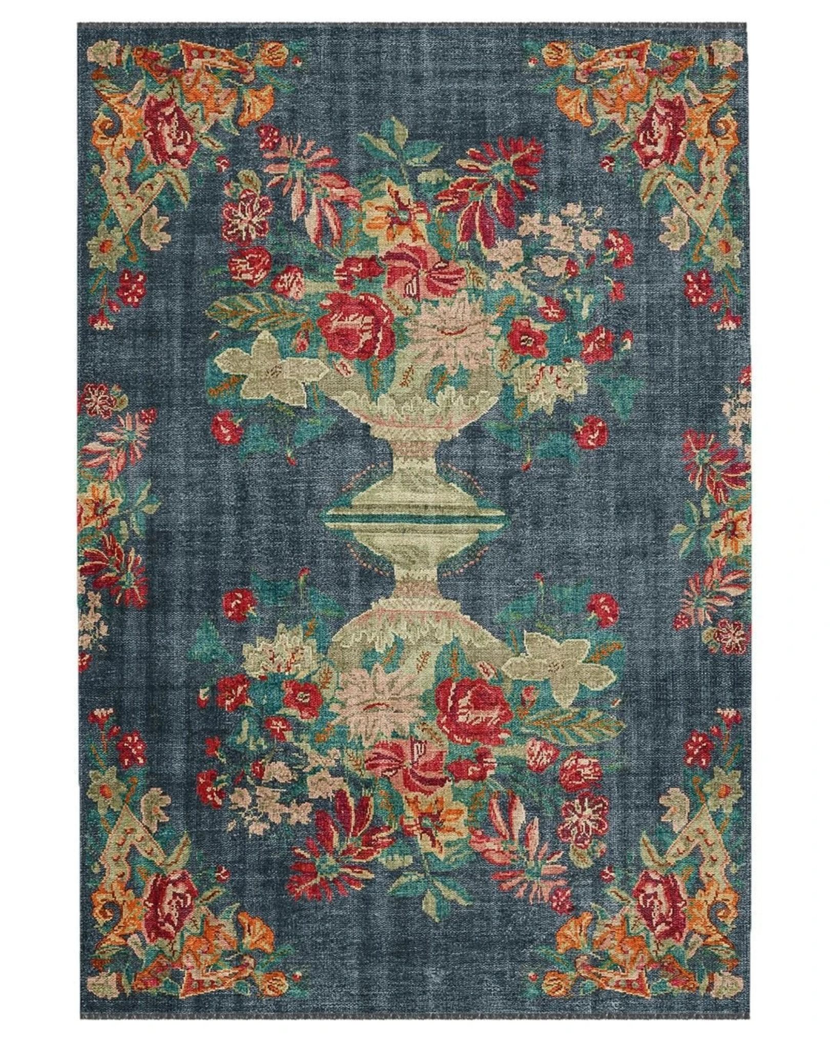 Bungalow Rose Greeves Floral Navy Machine Woven Cotton Polyester Area ...
