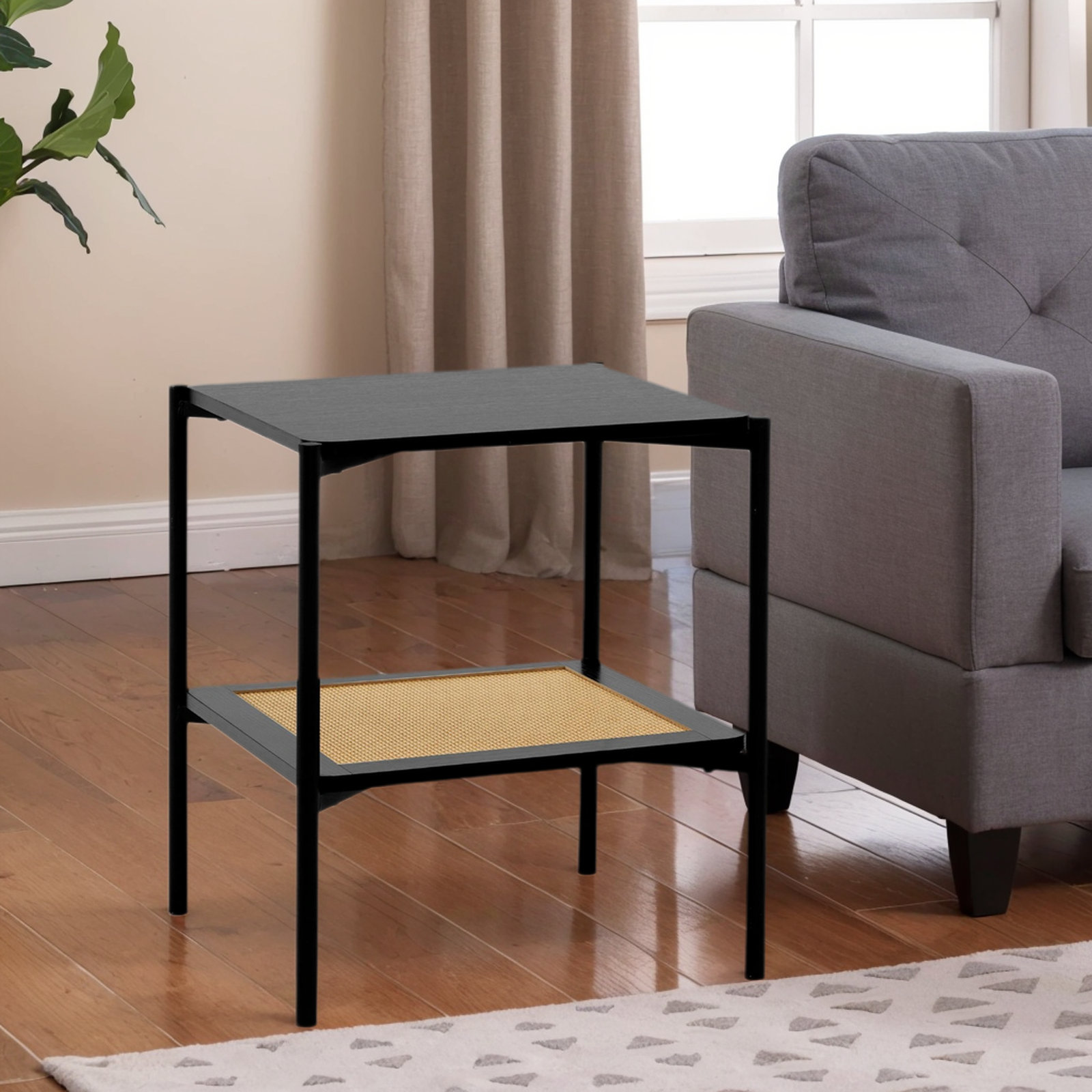 Bay Isle Home™ Slim Modern Side Table With Rattan Shelves | Wayfair