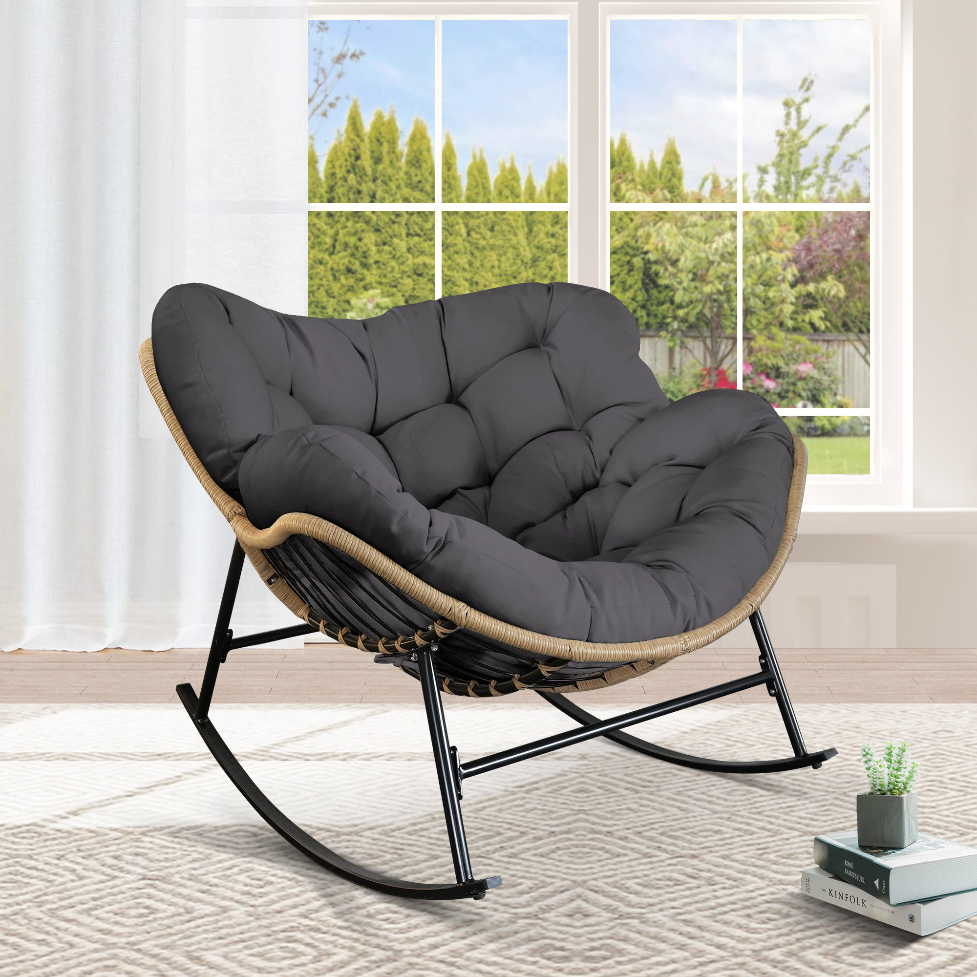 Bay Isle Home™ Oversized Outdoor Rocking Papasan Chair with Cushion ...
