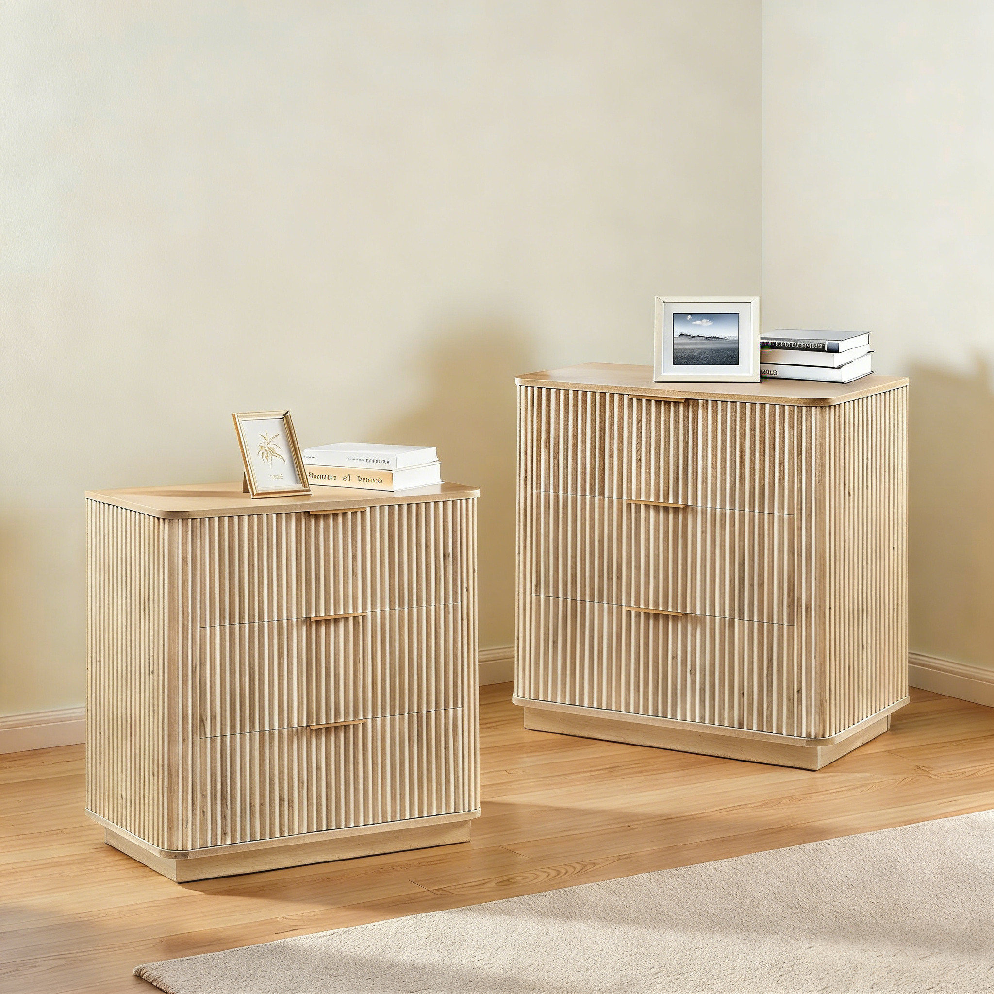Corrigan Studio 27" Mid Century Wood Night Stands With 3 Drawers, Wood ...