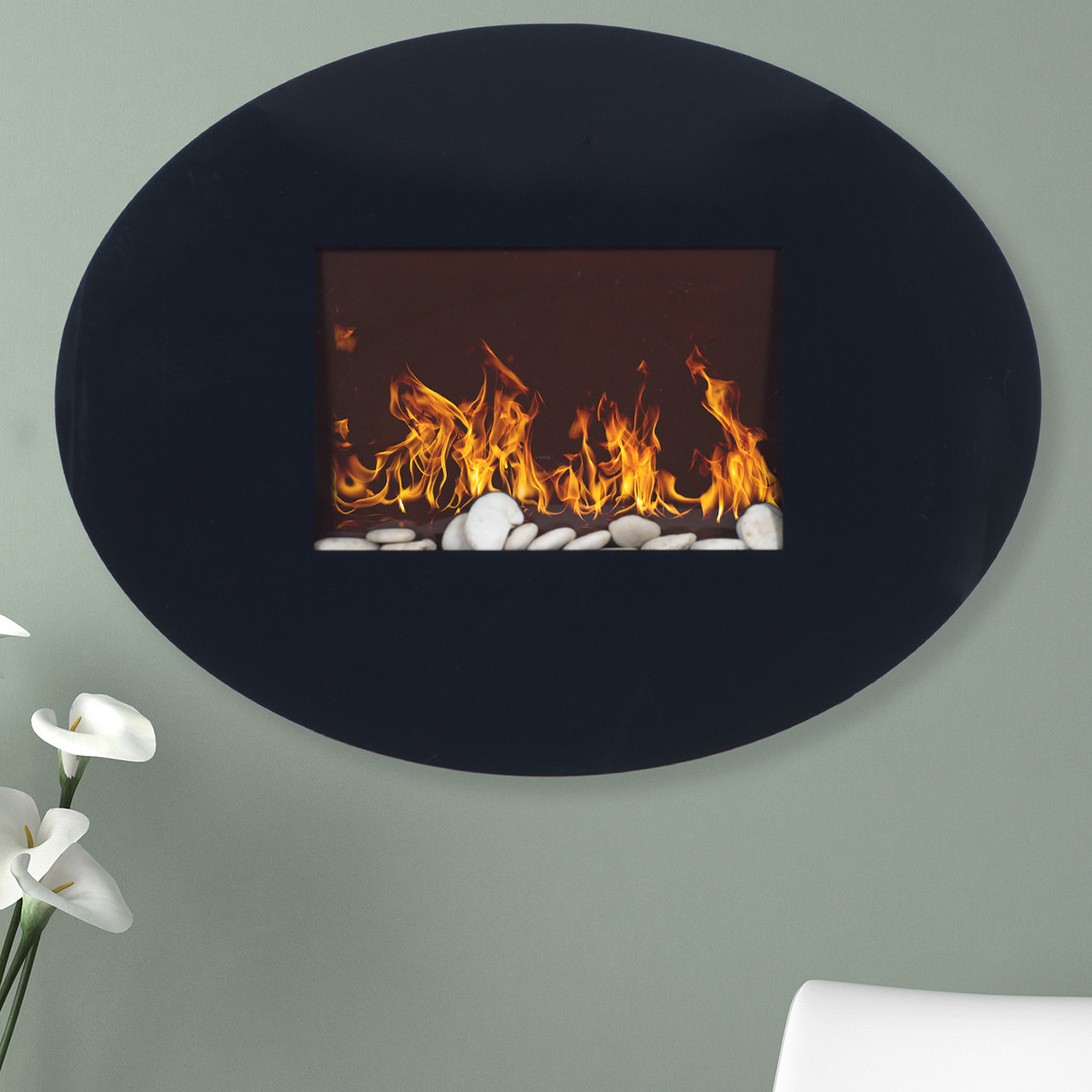 Orren Ellis Rayfield Oval Wall Mounted Electric Fireplace & Reviews ...