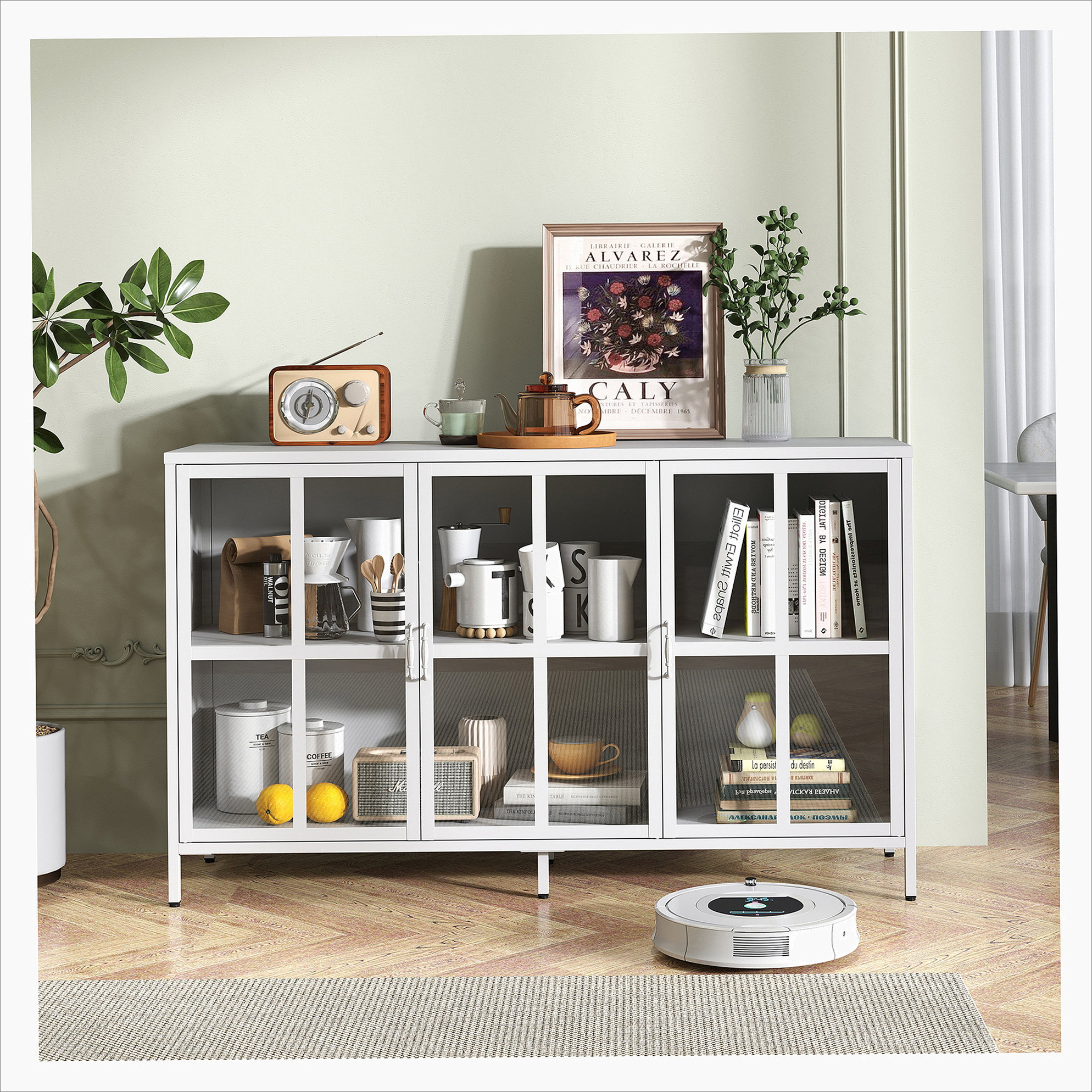 Hokku Designs Heavy Duty Metal Modern Sideboard Buffet Cabinet with ...