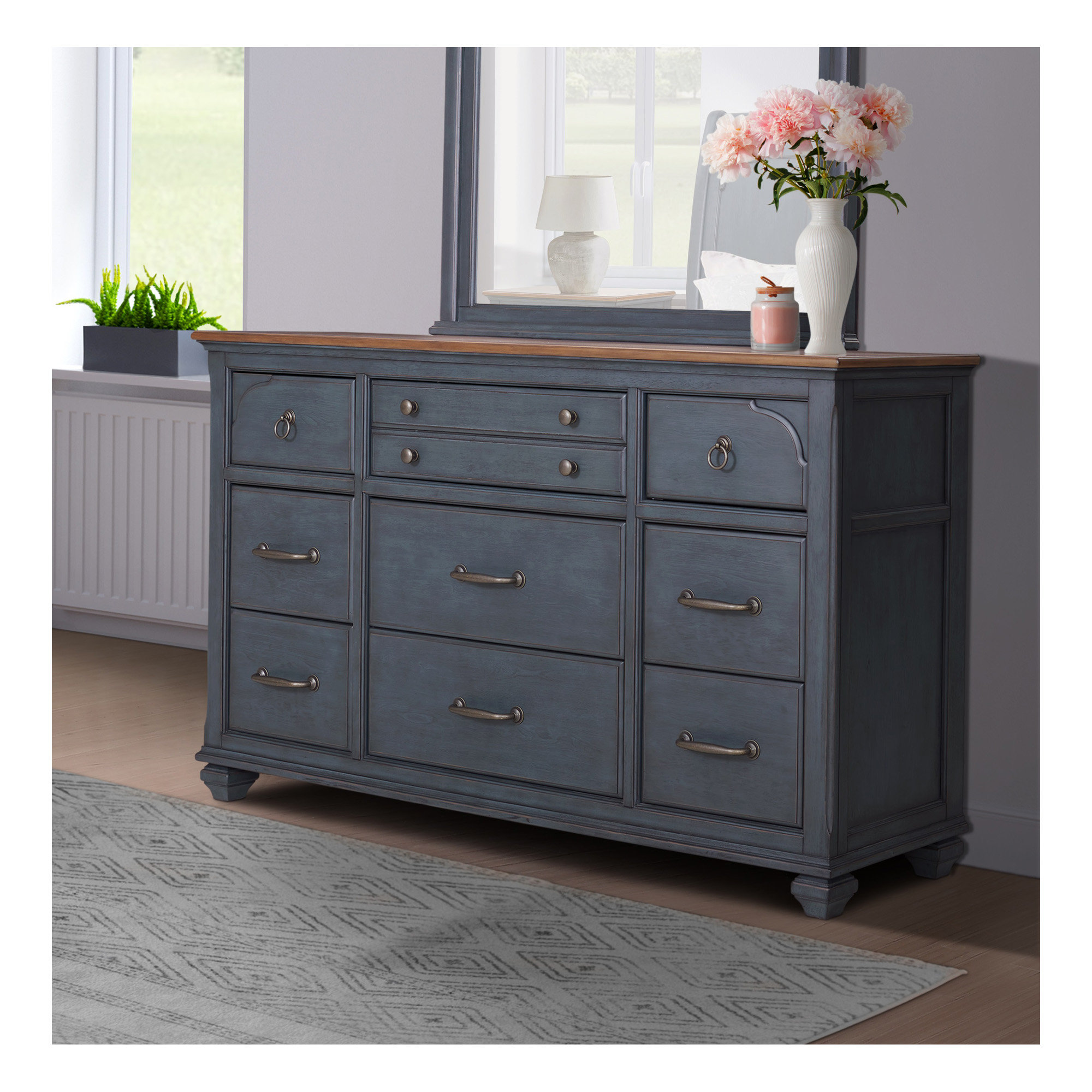 Longshore Tides 9-Drawer Dresser, No Assembly Required, Blue Finish ...