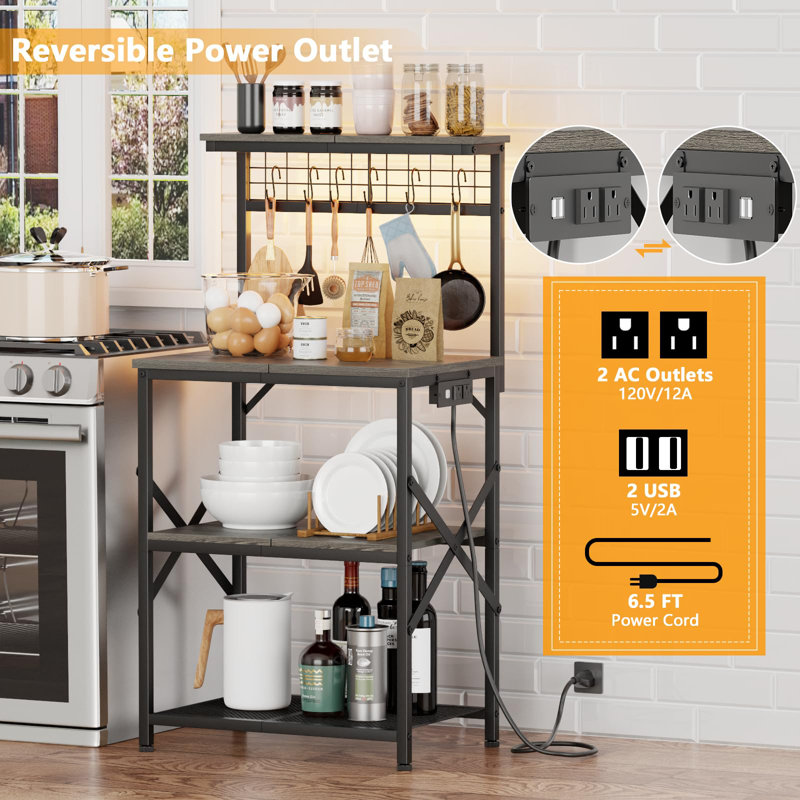 17 Stories 4 - Tier Bakers Rack with Power Outlet & LED Light ...