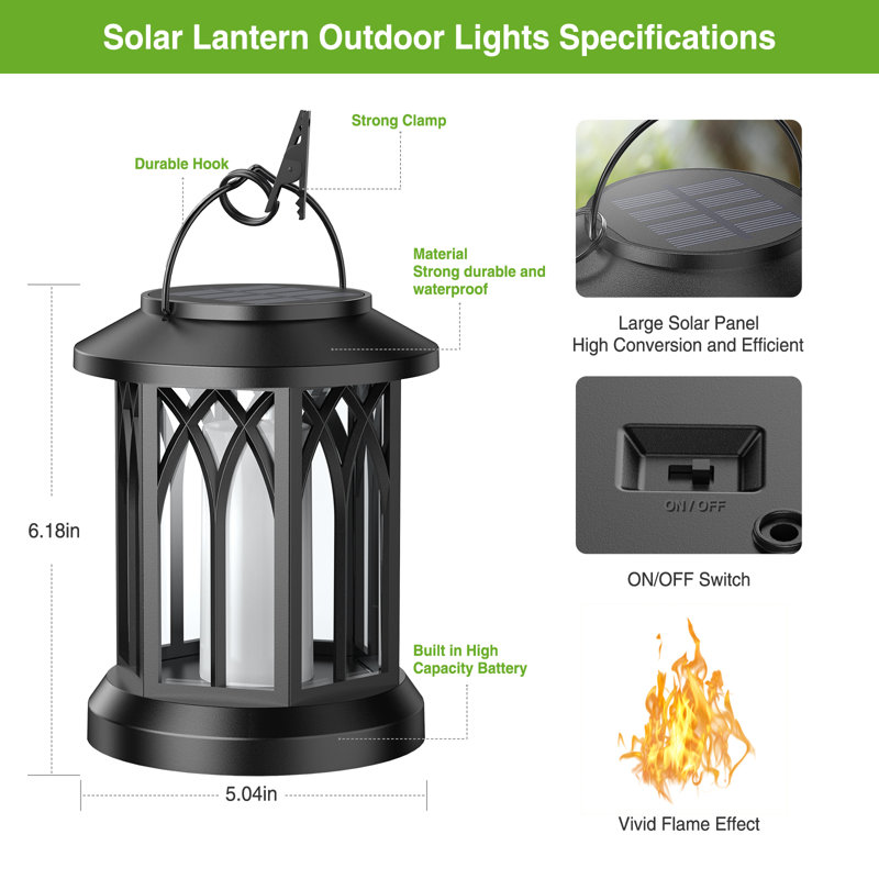 BUCASA 6.18" Solar Powered Integrated LED Outdoor Lantern with Electric ...
