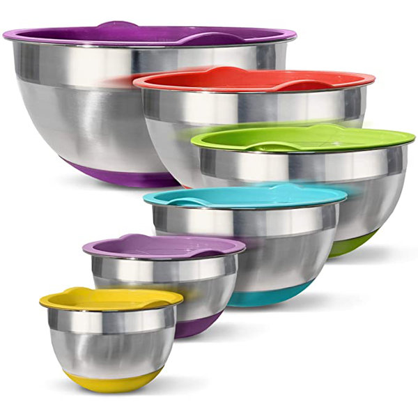 Homearray 6 Piece Stainless Steel Mixing Bowl Set with Silicon bottom ...