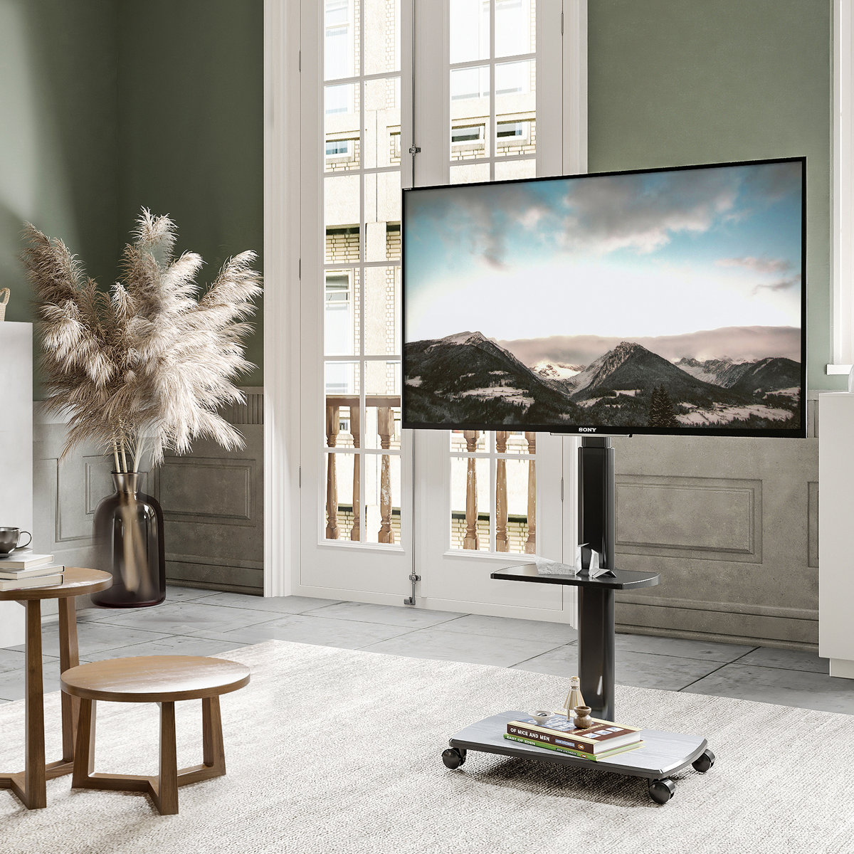 Symple Stuff Abbing Floor Stand for 32-70 inch TV, Height Adjustment ...