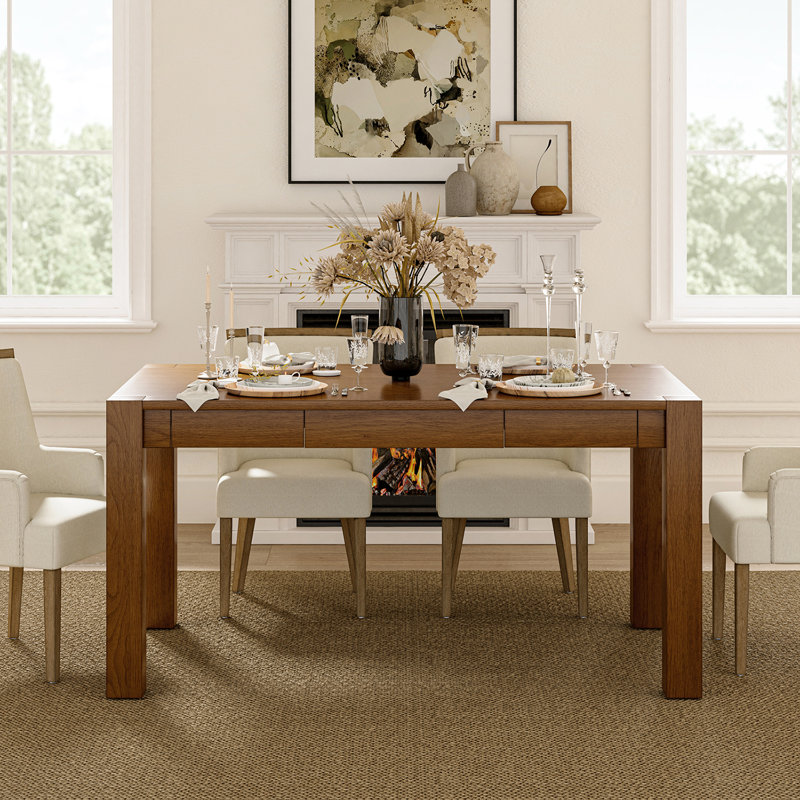 Latitude Run® Andrea 60"W Modern Solid Wood Dining Table with Divided ...