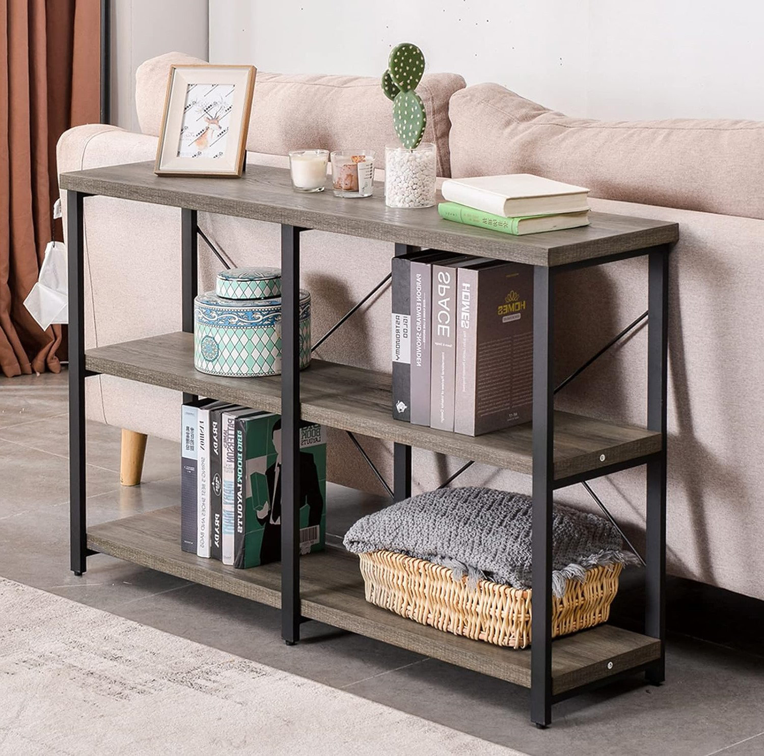 17 Stories Console Table for Entryway, Industrial TV Sofa Table with 3 ...