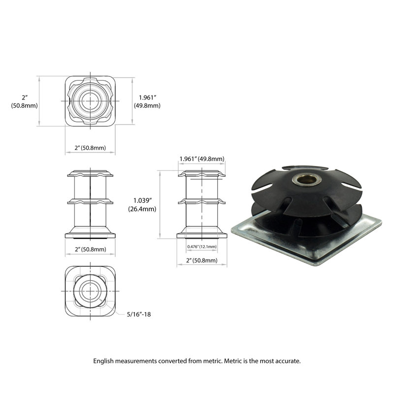 Outwater 2in. Square Metal Double Star Caster Insert Without Brakes ...