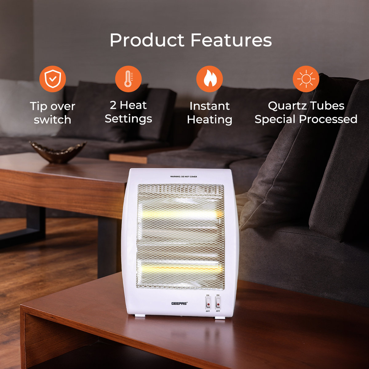 Geepas Quartz Halogen Heater, Portable, 2 Heat Settings - Pack of 2 ...