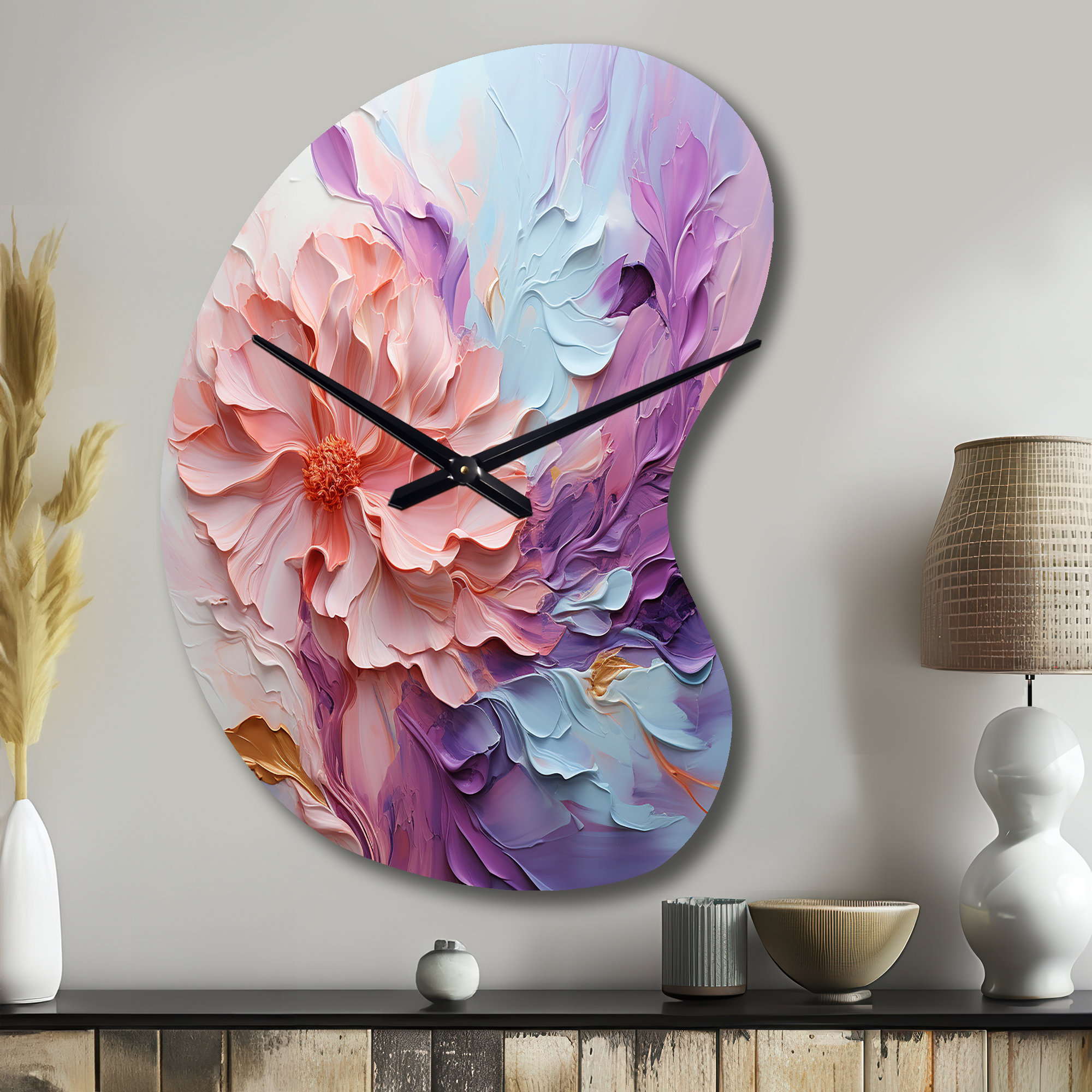 Design Art Whirling Dreamscape - Boom Shape Decorative Pink Abstract Spirals Wall Clock ...