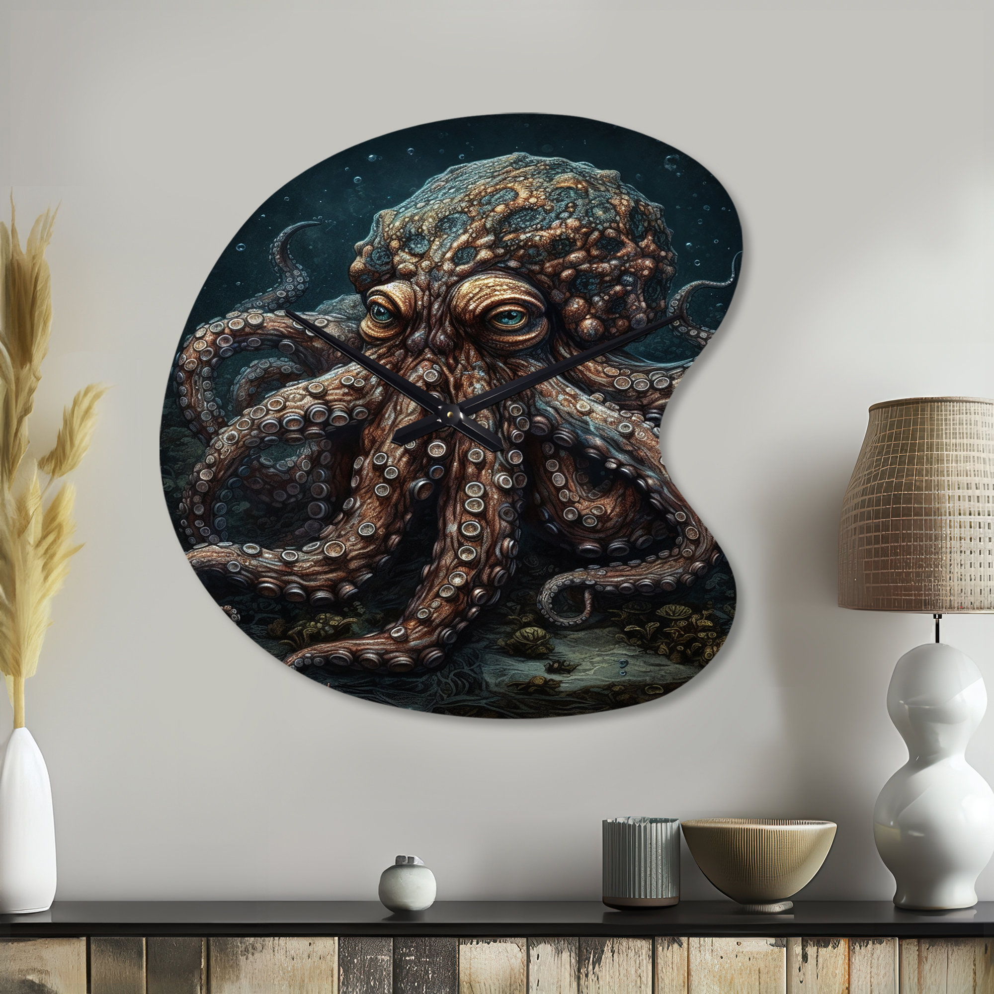 Design Art Brown Octopus Under The Sea - Brown Asymmetrical Metal ...