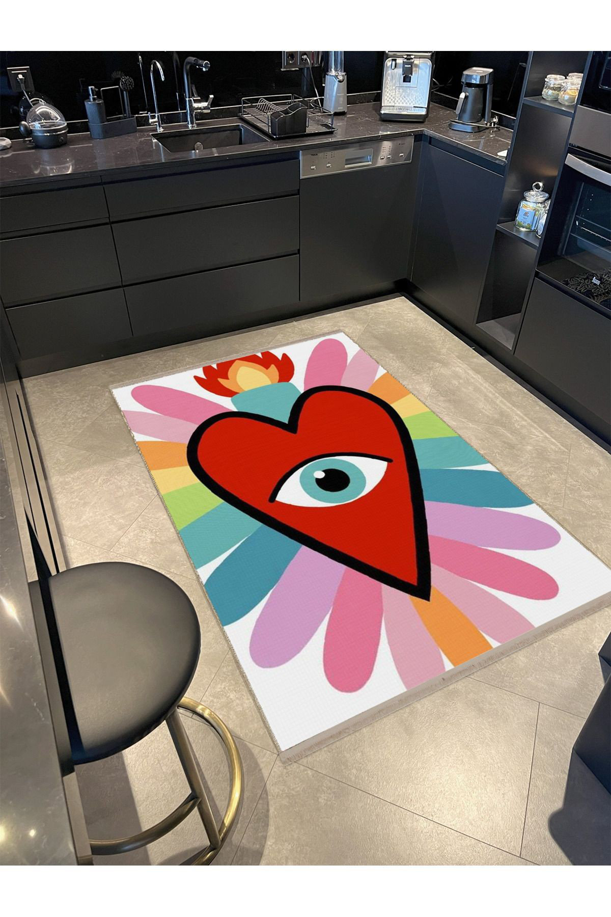 Orren Ellis Multi Color Heart Eye and Flame Pattern Fringed Modern ...