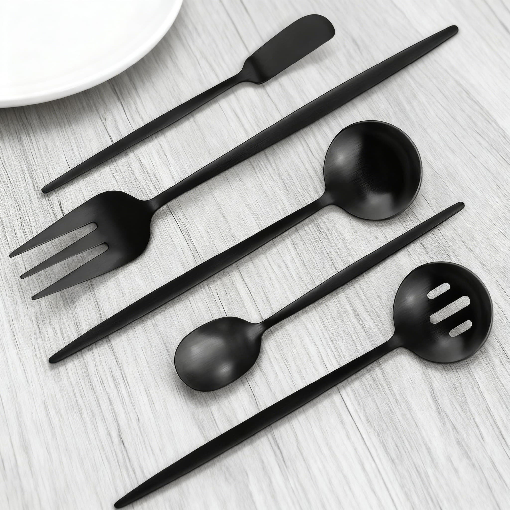 Ebern Designs 5-Piece Serving Utensil Set, Round Stainless Steel ...