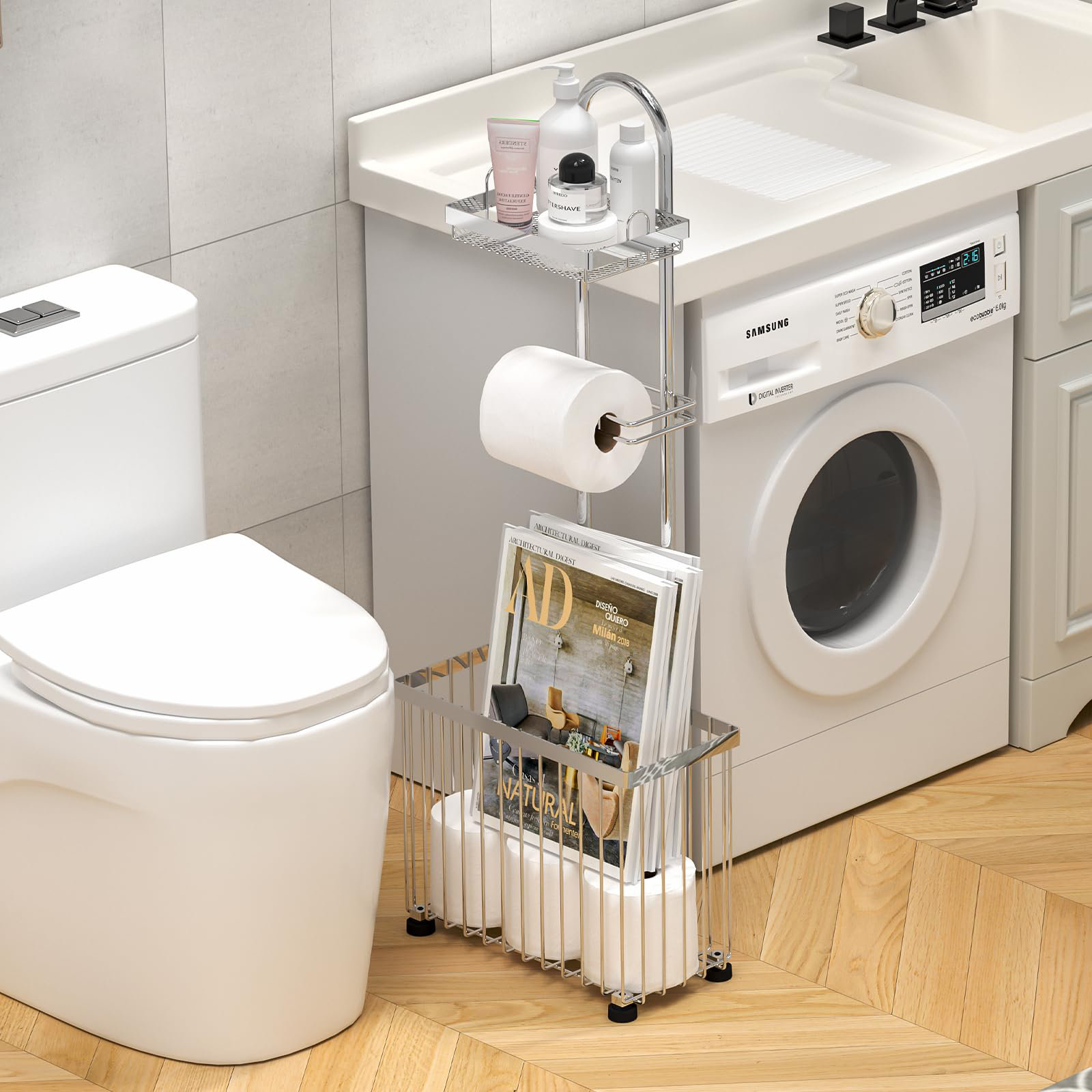 Runbang Freestanding Toilet Paper Holder Toilet Tissue Rack Scroll ...
