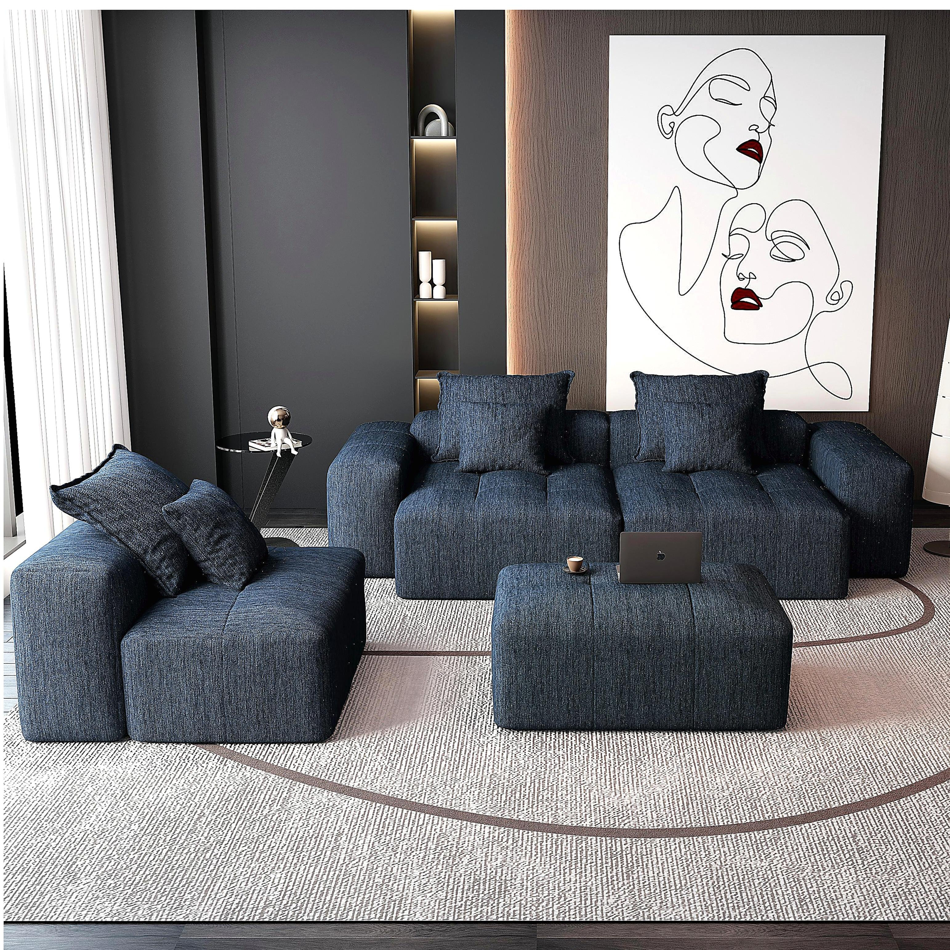 Wrought Studio™ Modern extra-large modular sofa, shiny plush sofa with ...