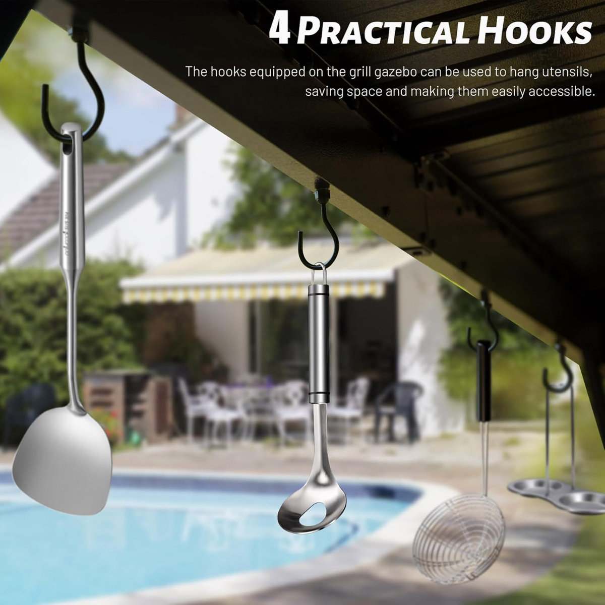 BVNECXP Hardtop Grill Gazebo, Outdoor BBQ Gazebo With 2 Side Shelves ...