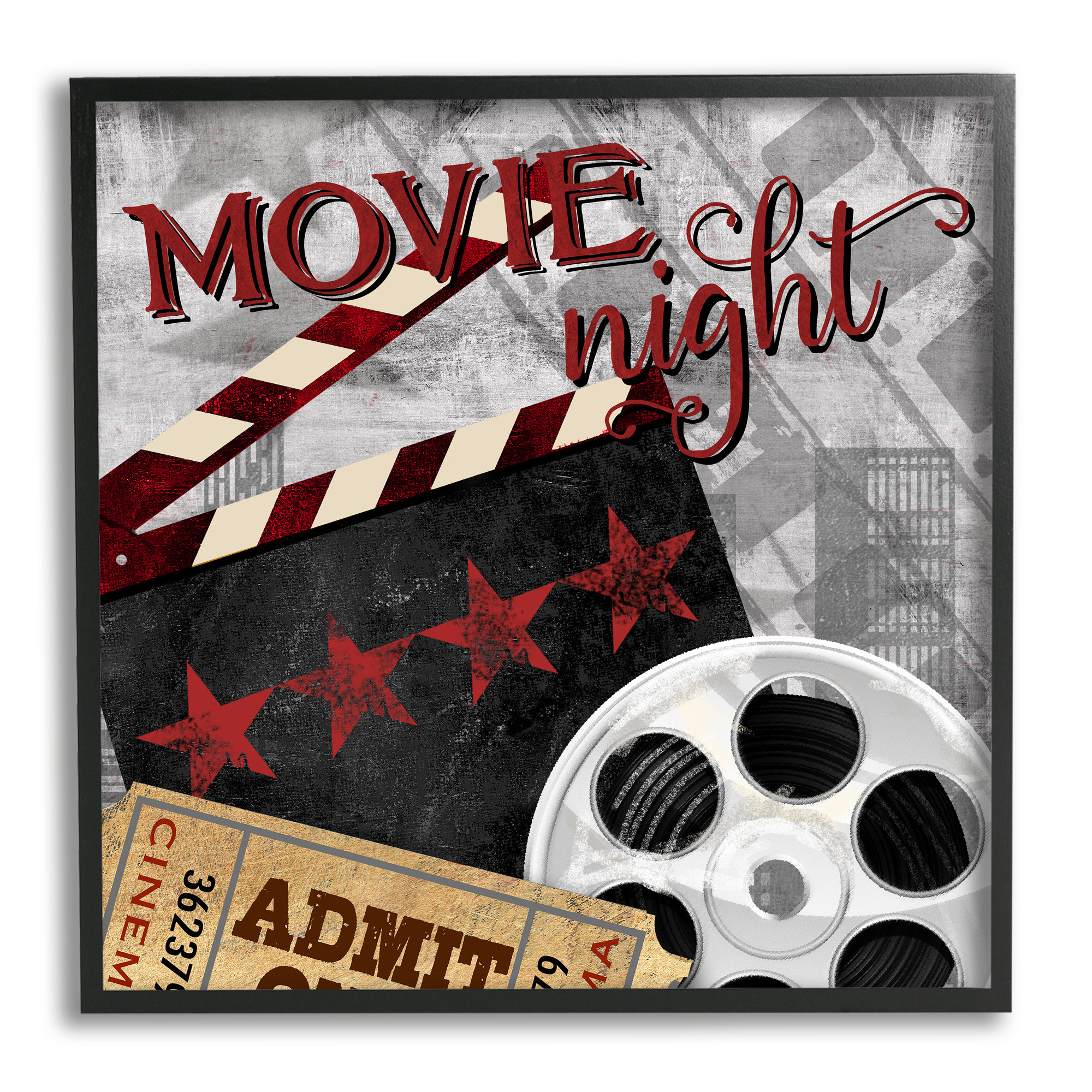 Stupell Industries Movie Night Cinema Reel Entertainment Ticket Sign by ...