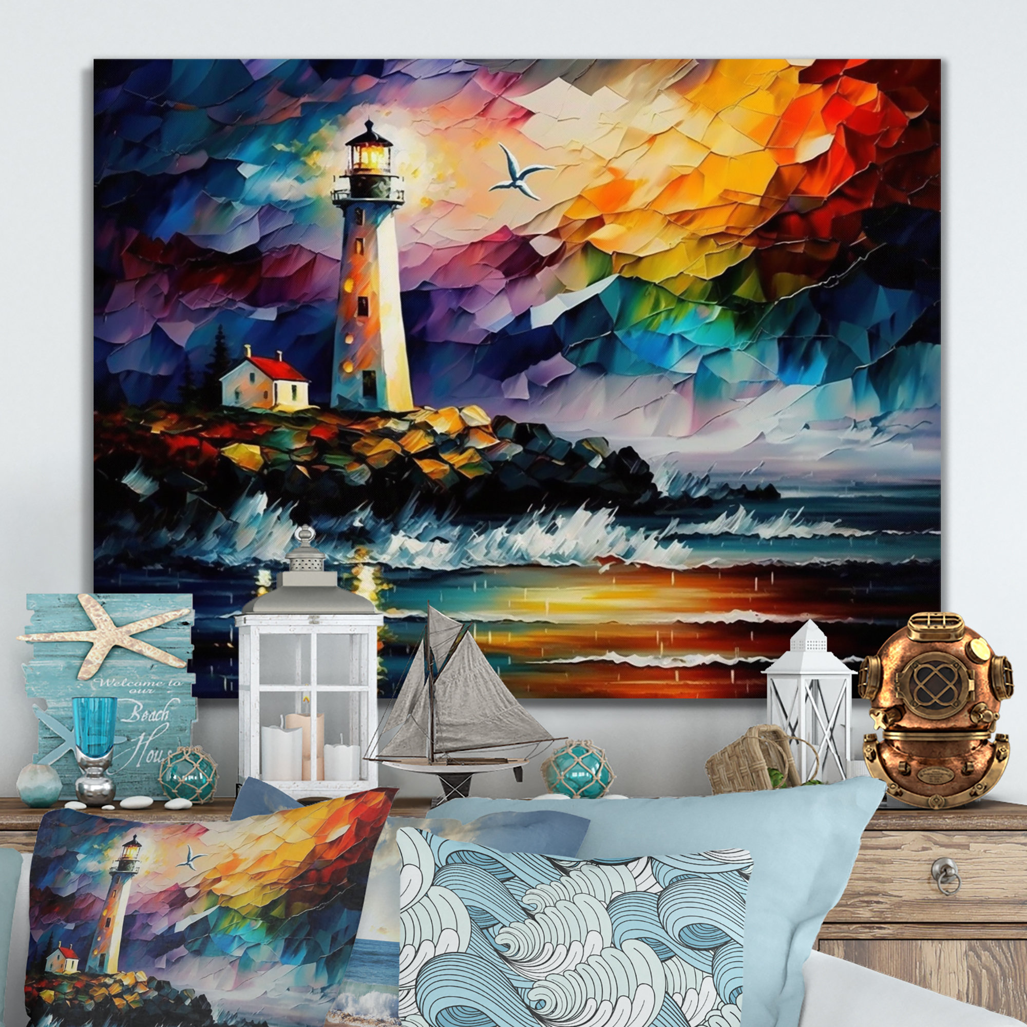 Longshore Tides Lighthouse by the Ocean V - Print on Canvas | Wayfair