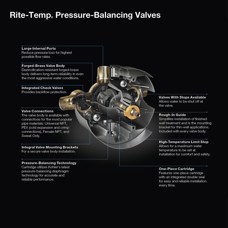 Kohler Rite-Temp Pressure-Balancing Valve Body and Cartridge Kit with ...
