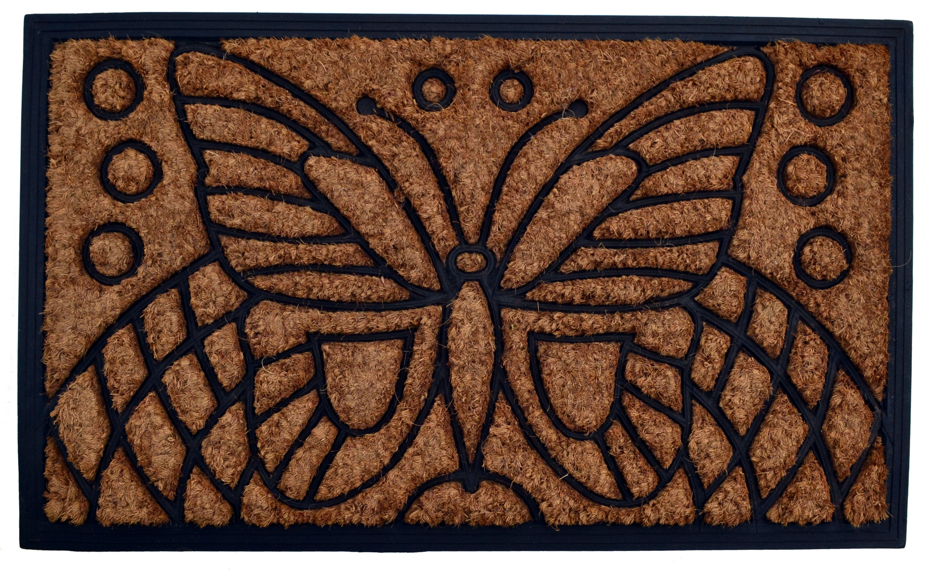 HomeRoots 18" X 30" Beige and Black Rubber and Coir Outdoor Door Mat ...