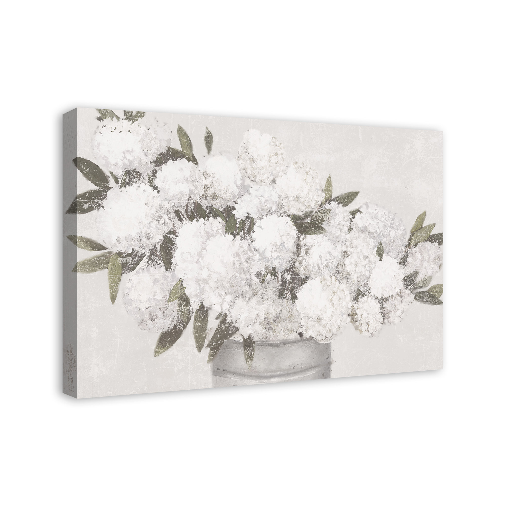 August Grove® Gray Distressed Hydrangeas - Wrapped Canvas Print | Wayfair