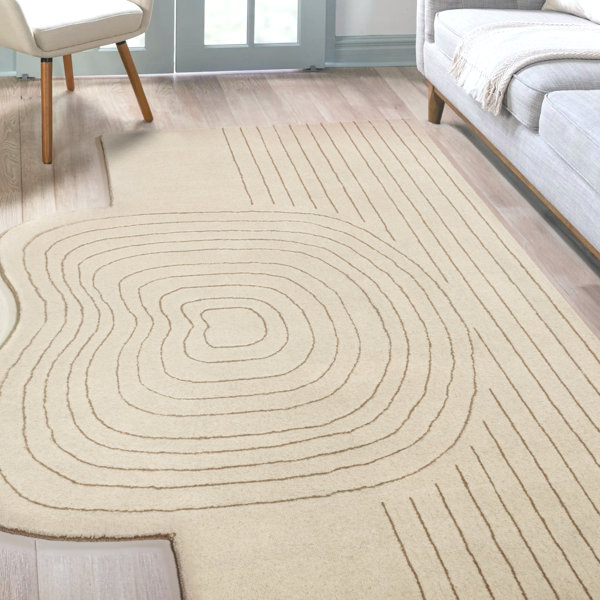 Orren Ellis Rectangle Gibora Abstract Handmade Wool Area Rug in Ivory ...