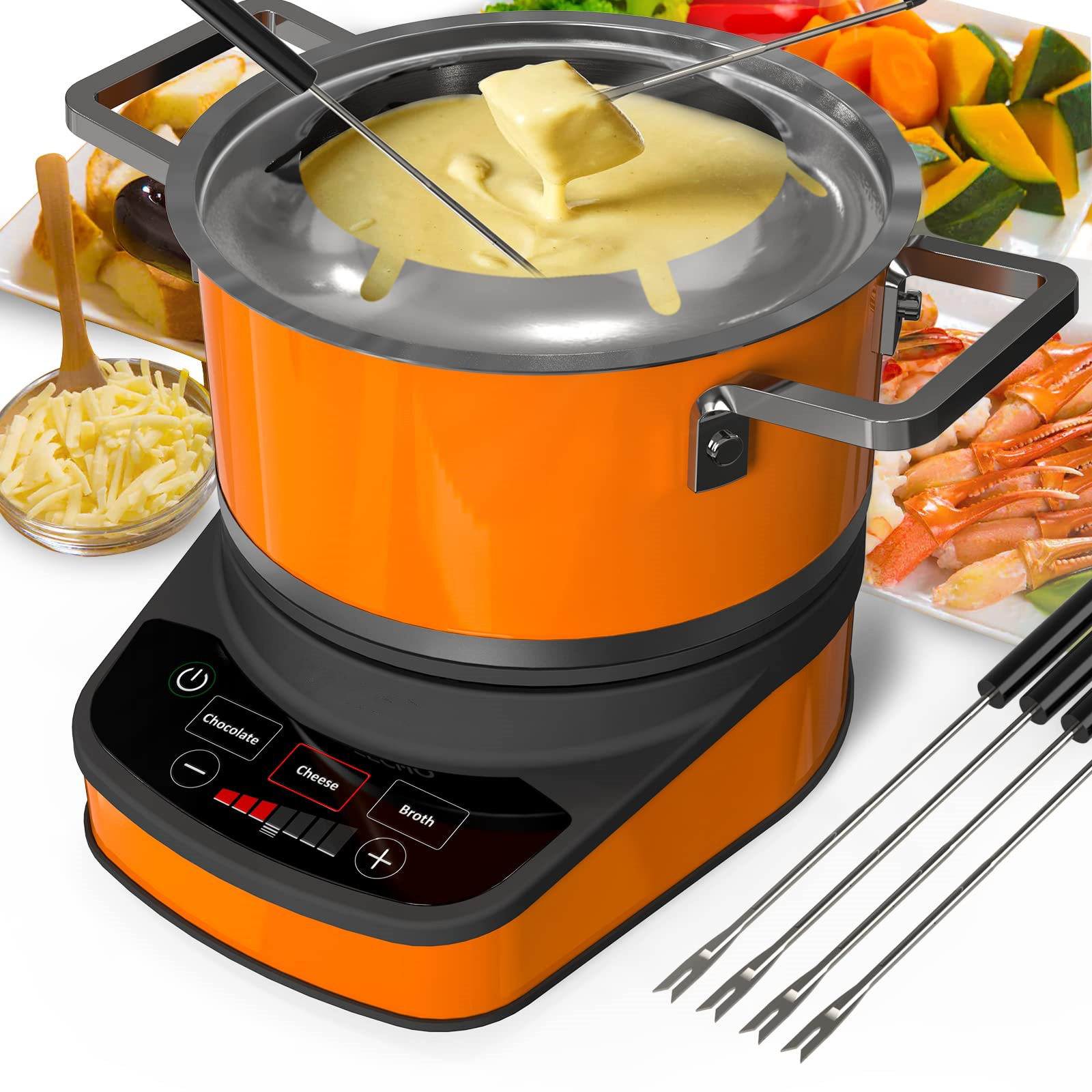 MODERN WALLS LLC Fondue Pot Electric Set, 2.6 Qt Stainless Steel ...