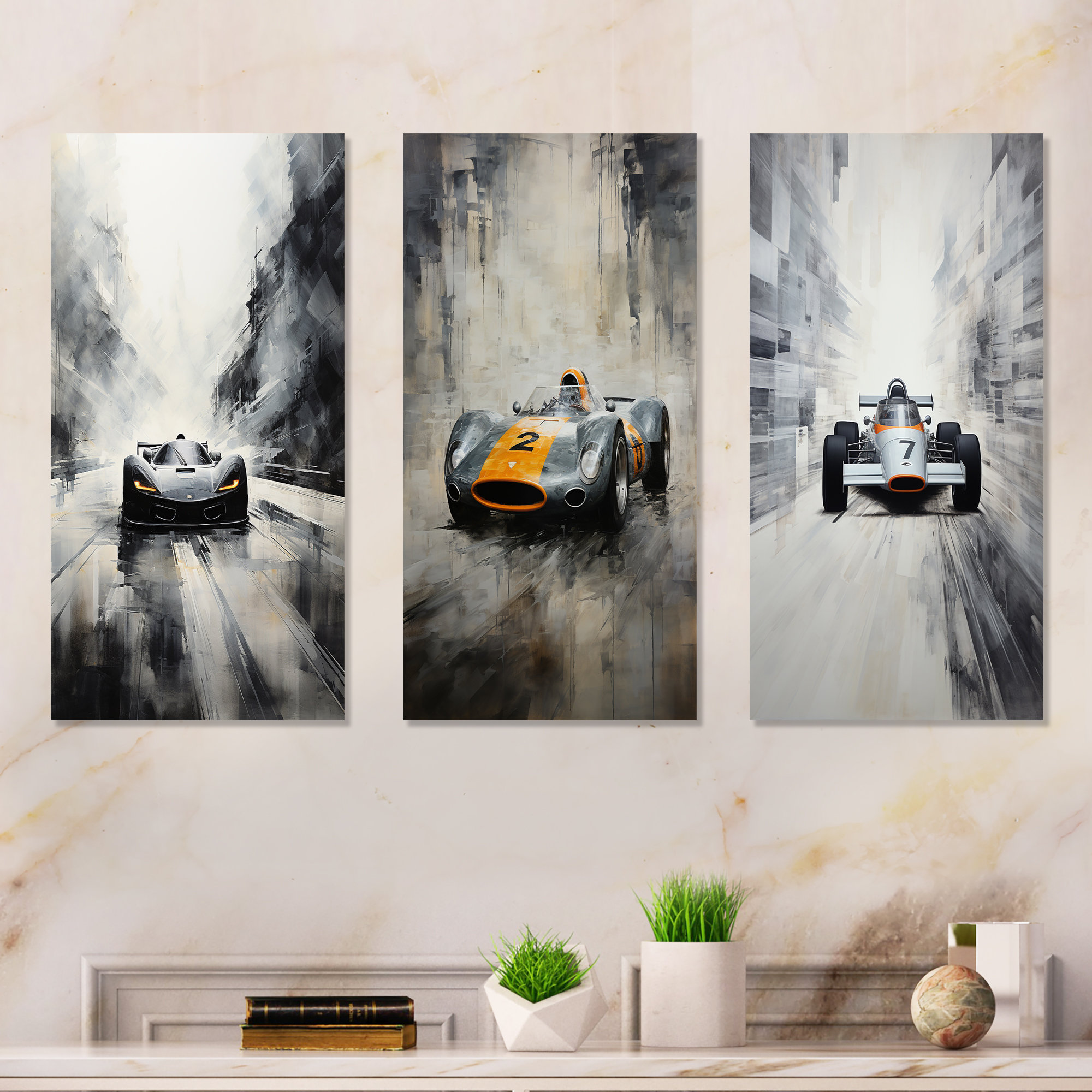 17 Stories Grey Minimalist Race Car Tracks I - Race Tracks Canvas ...