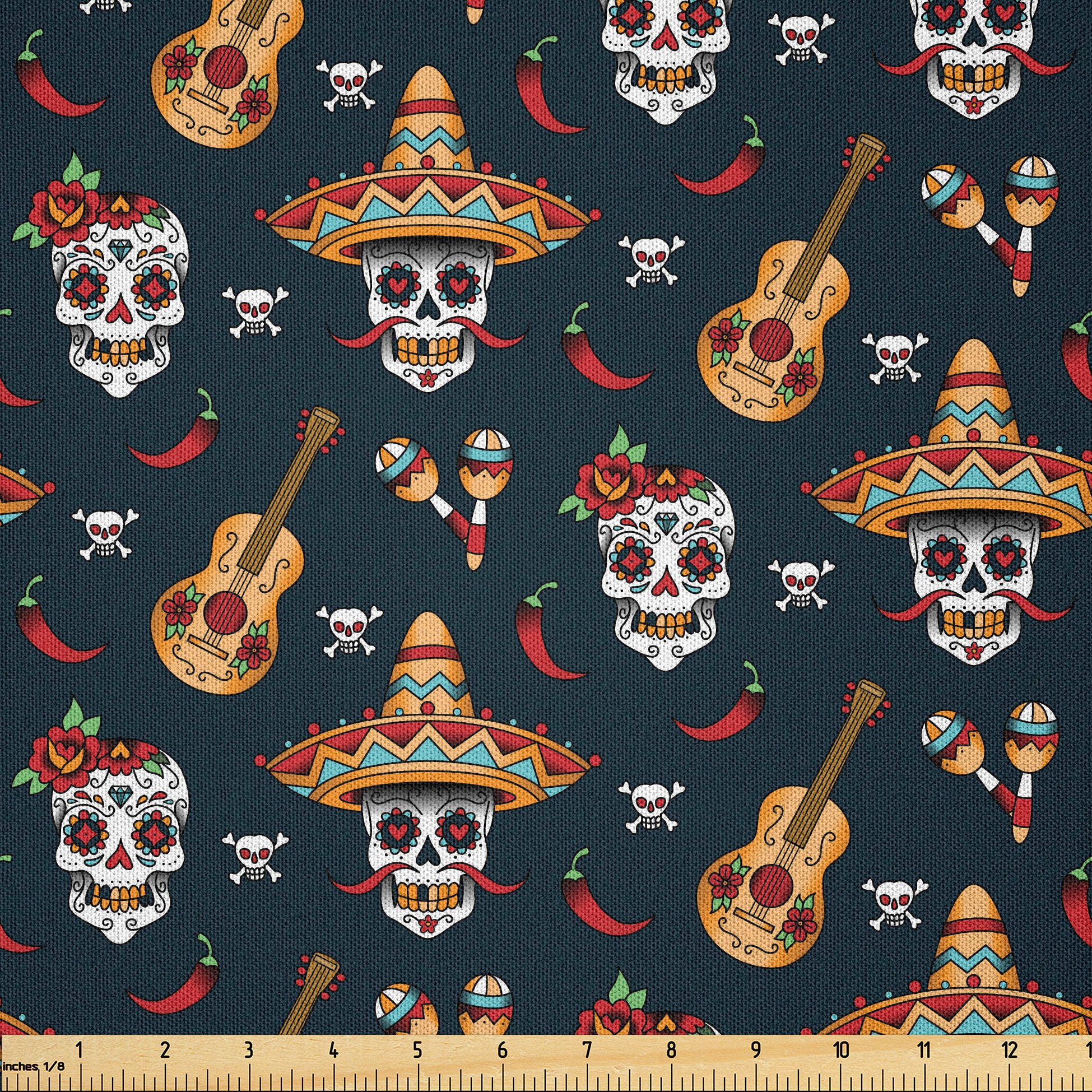 The Seasonal Aisle Akikaze Skull Sombrero Chilli Fabric | Wayfair.co.uk