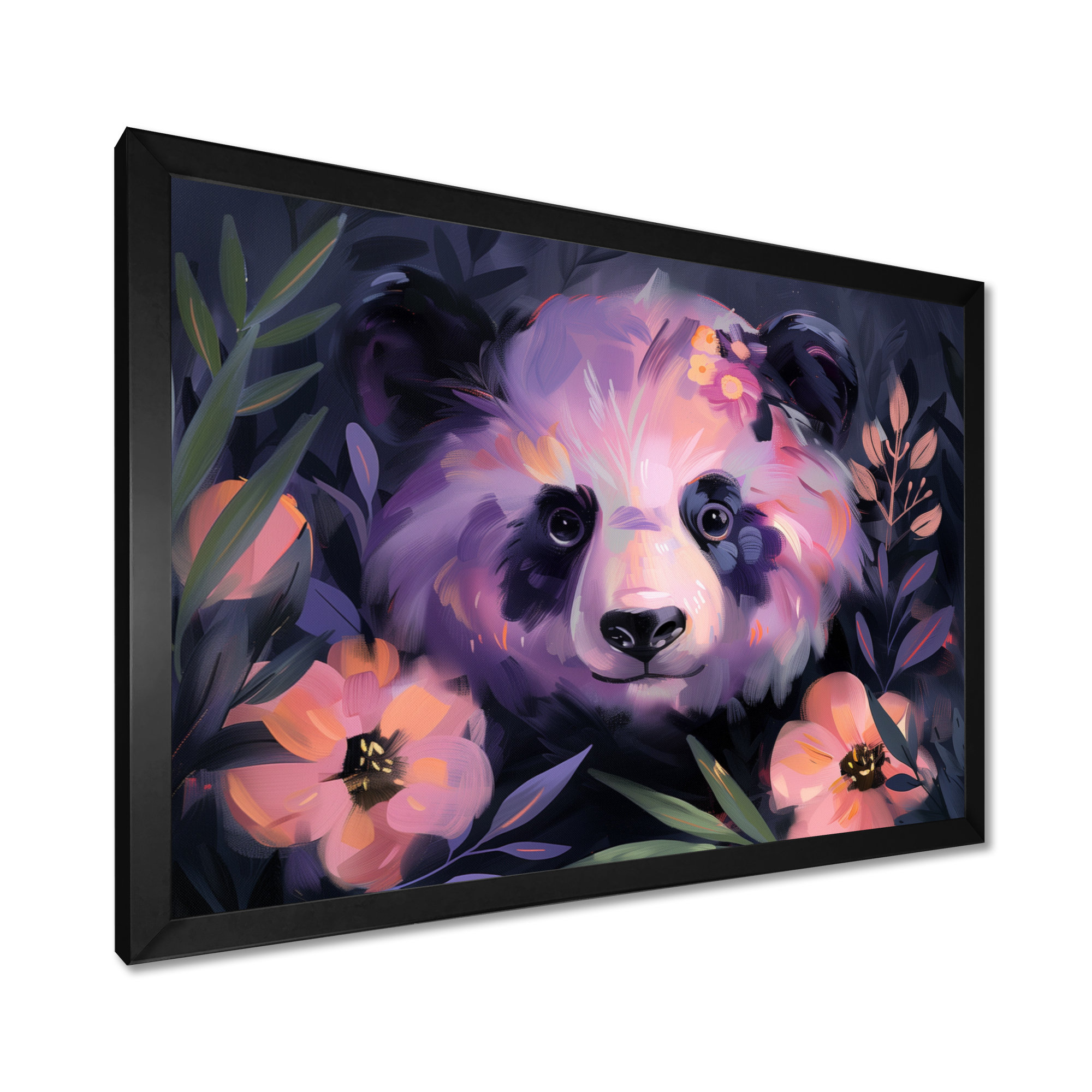 Winston Porter White Purple Panda Jungle Blooms II - Panda Animal Wall ...