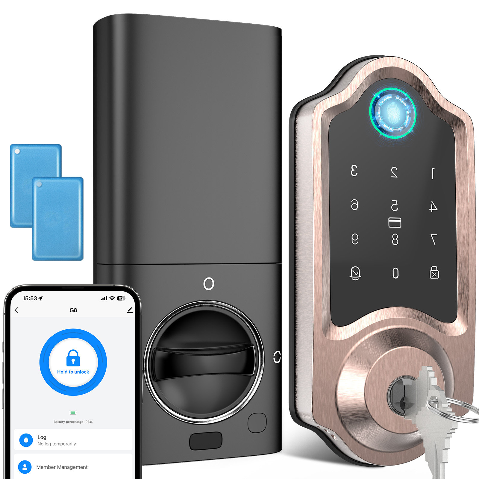 HOTEEL Smart Locks for Front Door, Built-in WiFi Deadbolt, App Remote ...