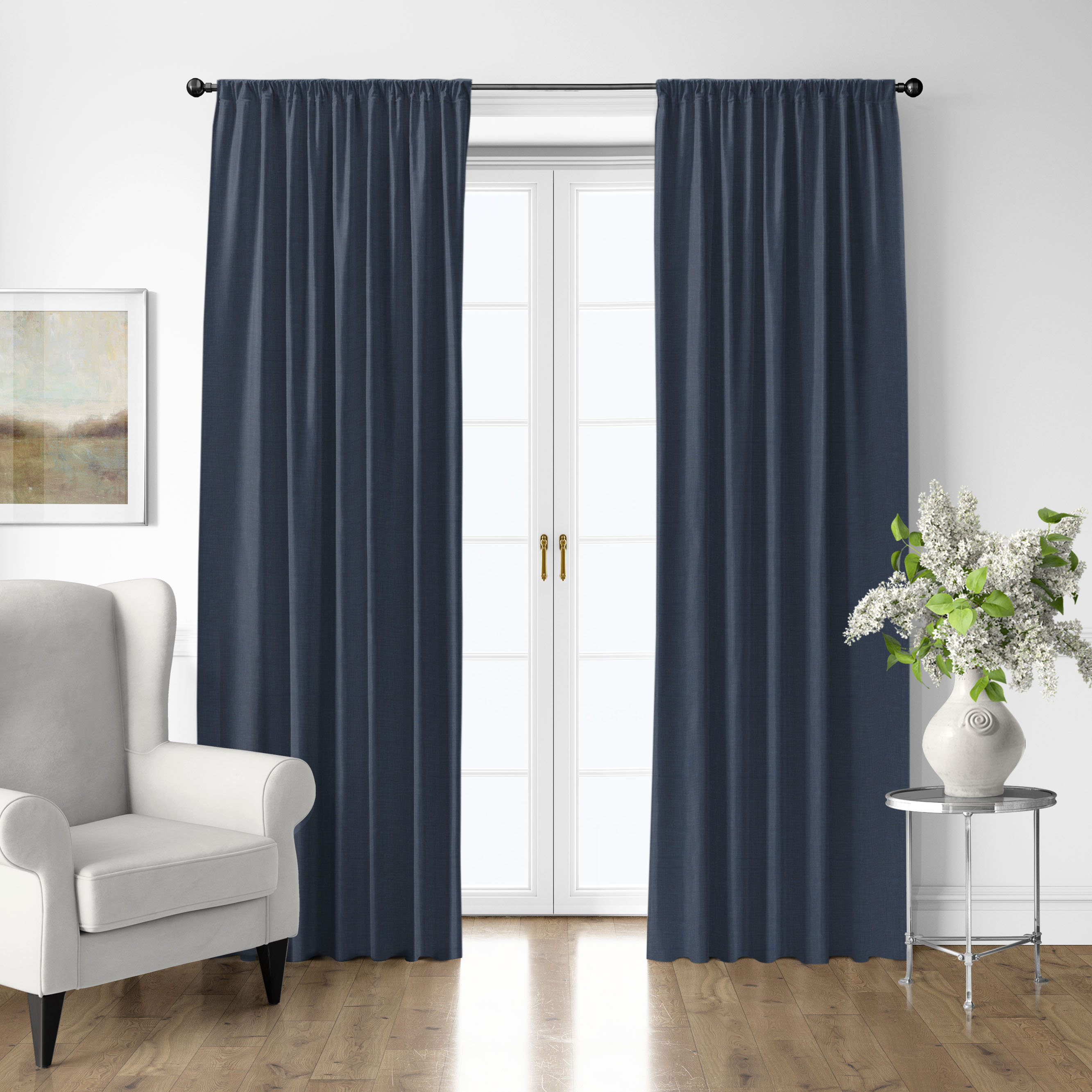 6ix Tailors Fine Linens Shay Solid Dark Denim Cotton Simple Top Pocket ...