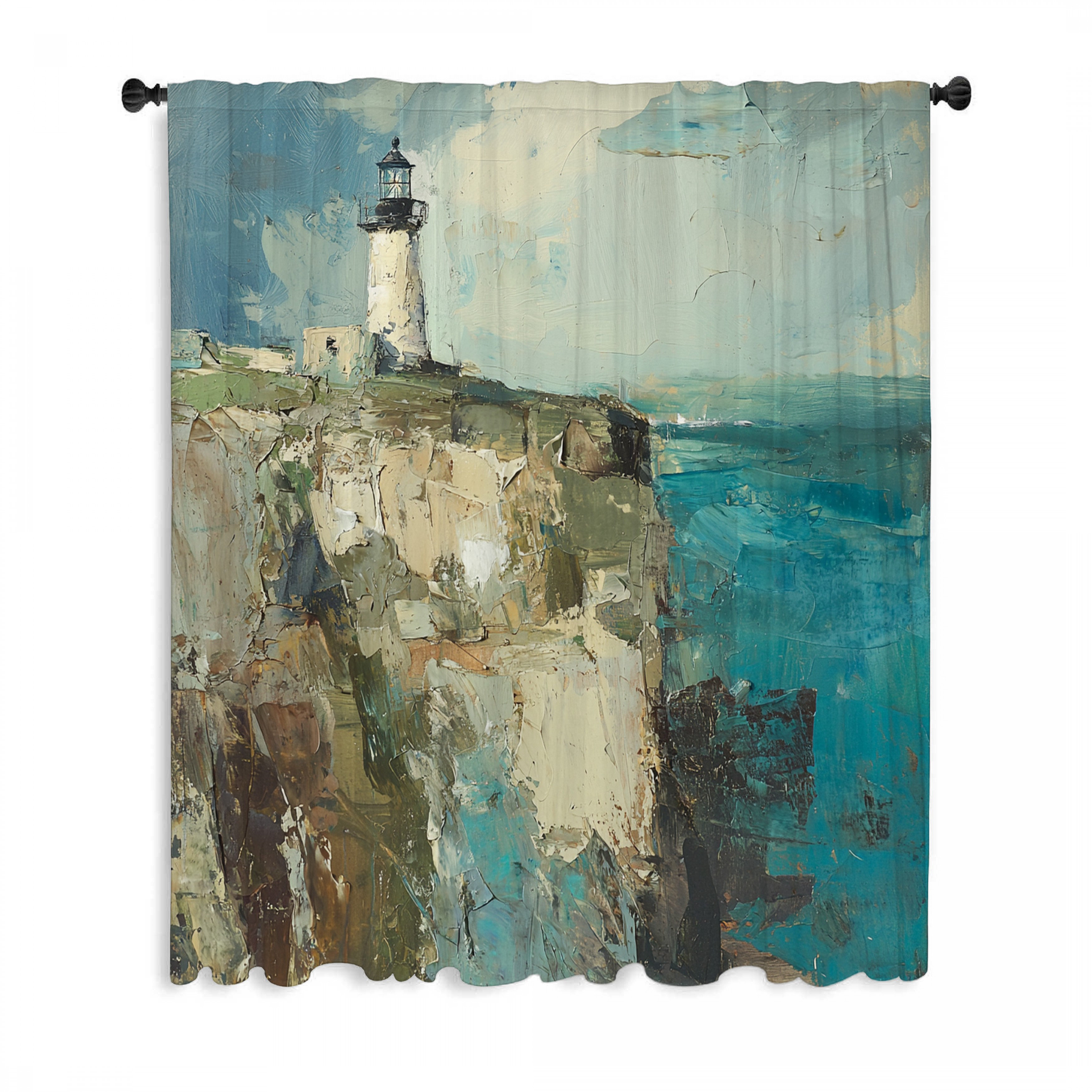 Hokku Designs Lighthouse Cliff Window Curtains, Landscape Blockout ...