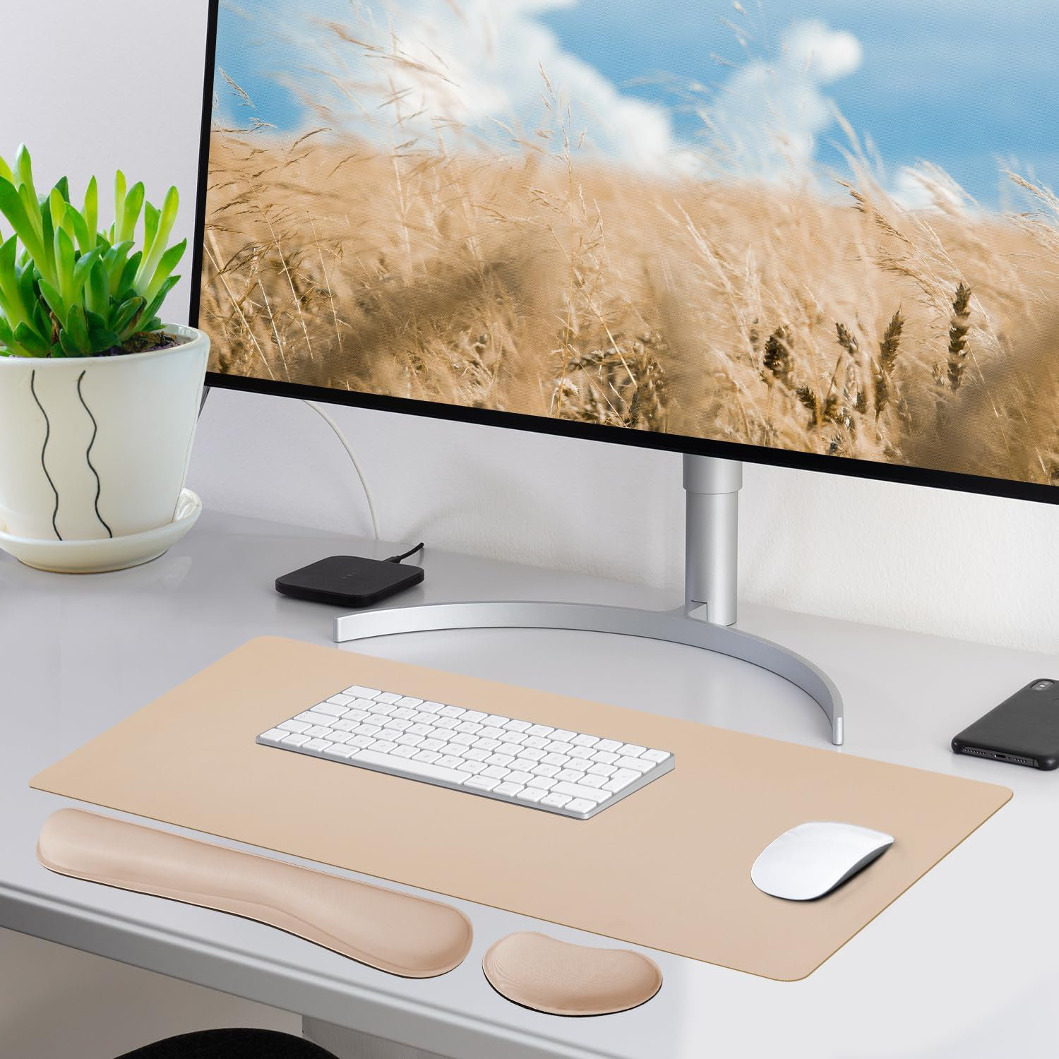 Latitude Run® Leather Desk Pad And Keyboard Wrist Rest,Beige-Wrist Rest ...