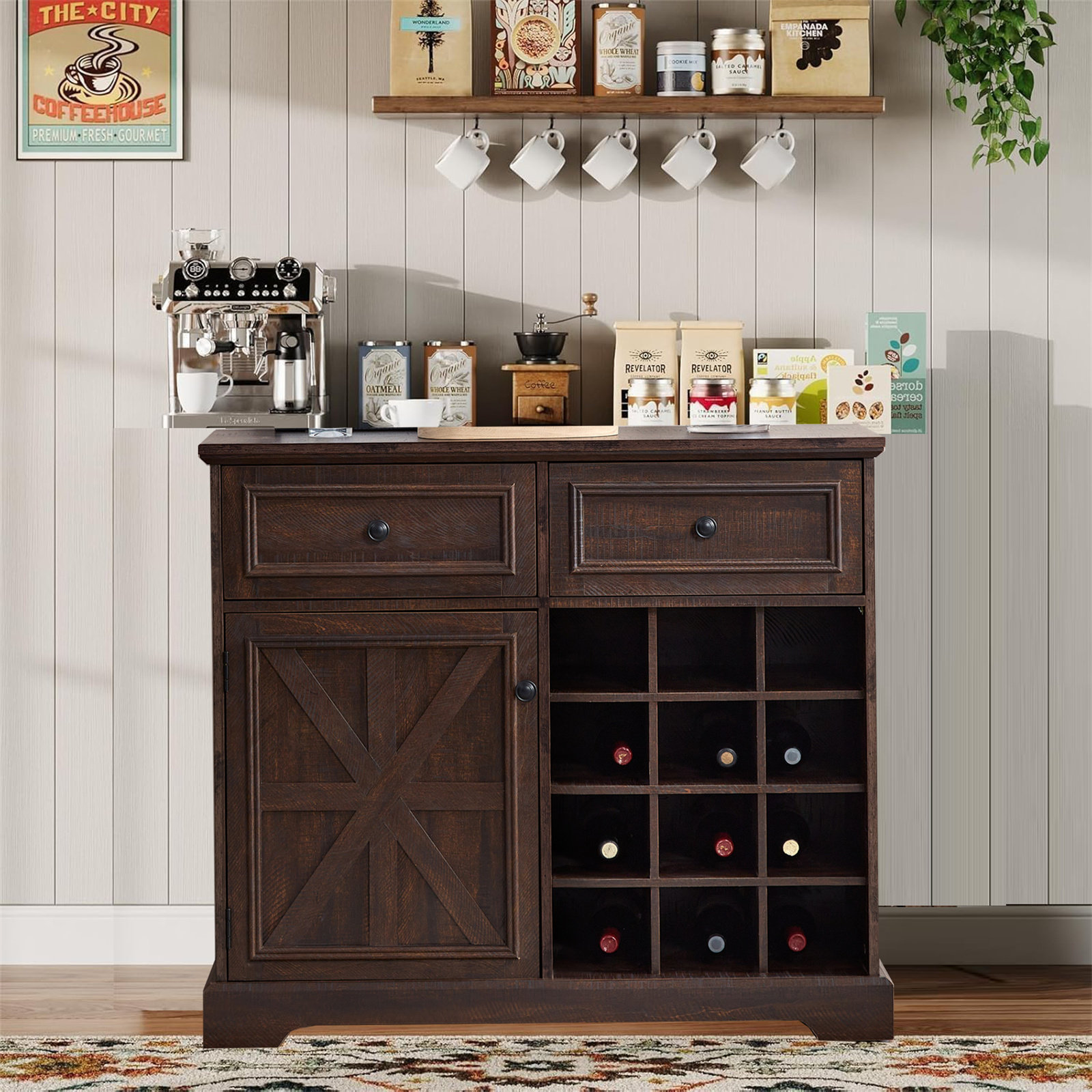 August Grove® Bar Cabinet With 2 Drawers,Wine Bar Cabinet With ...