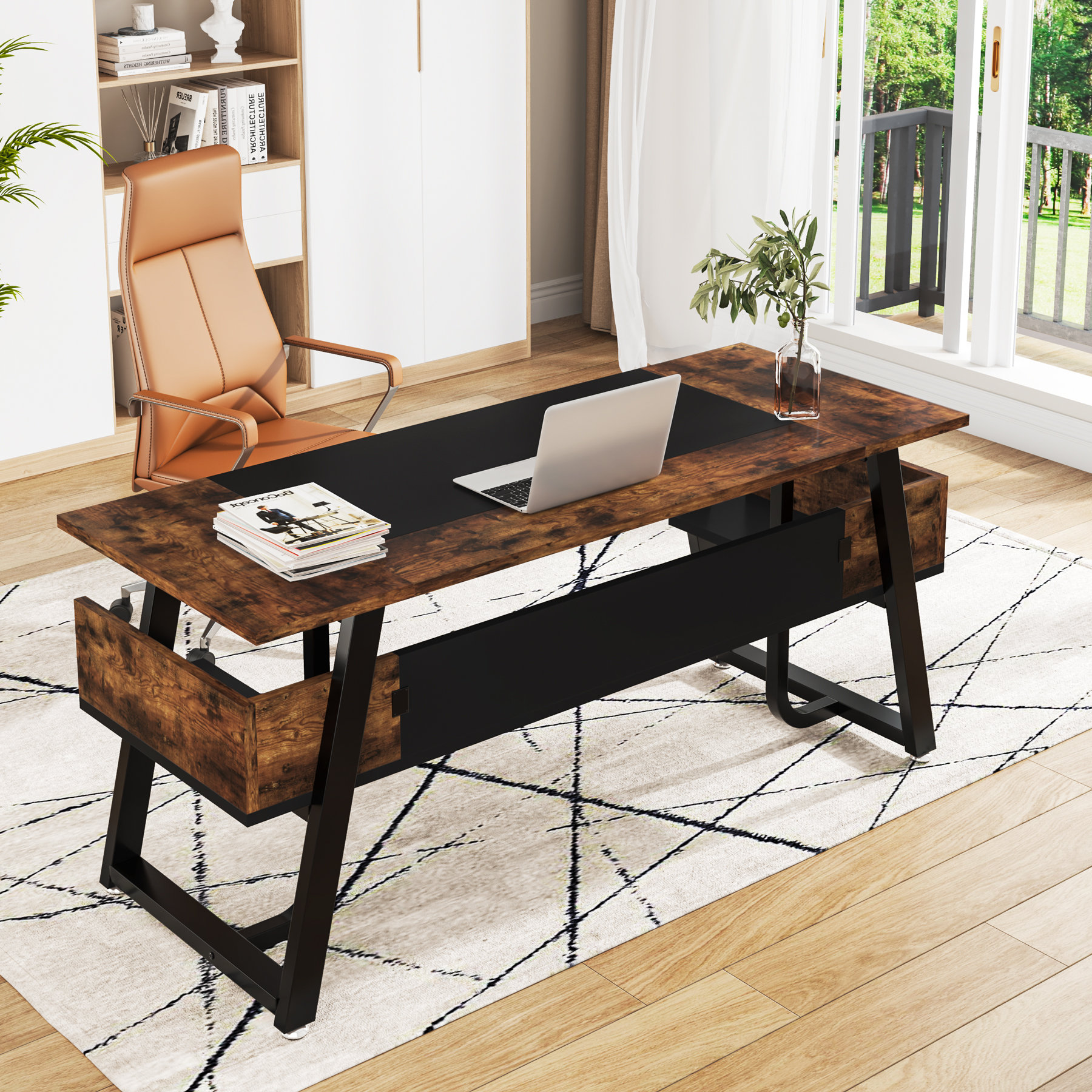 17 Stories Rostand 62.99'' W Rectangle Executive Desk Computer Desk ...